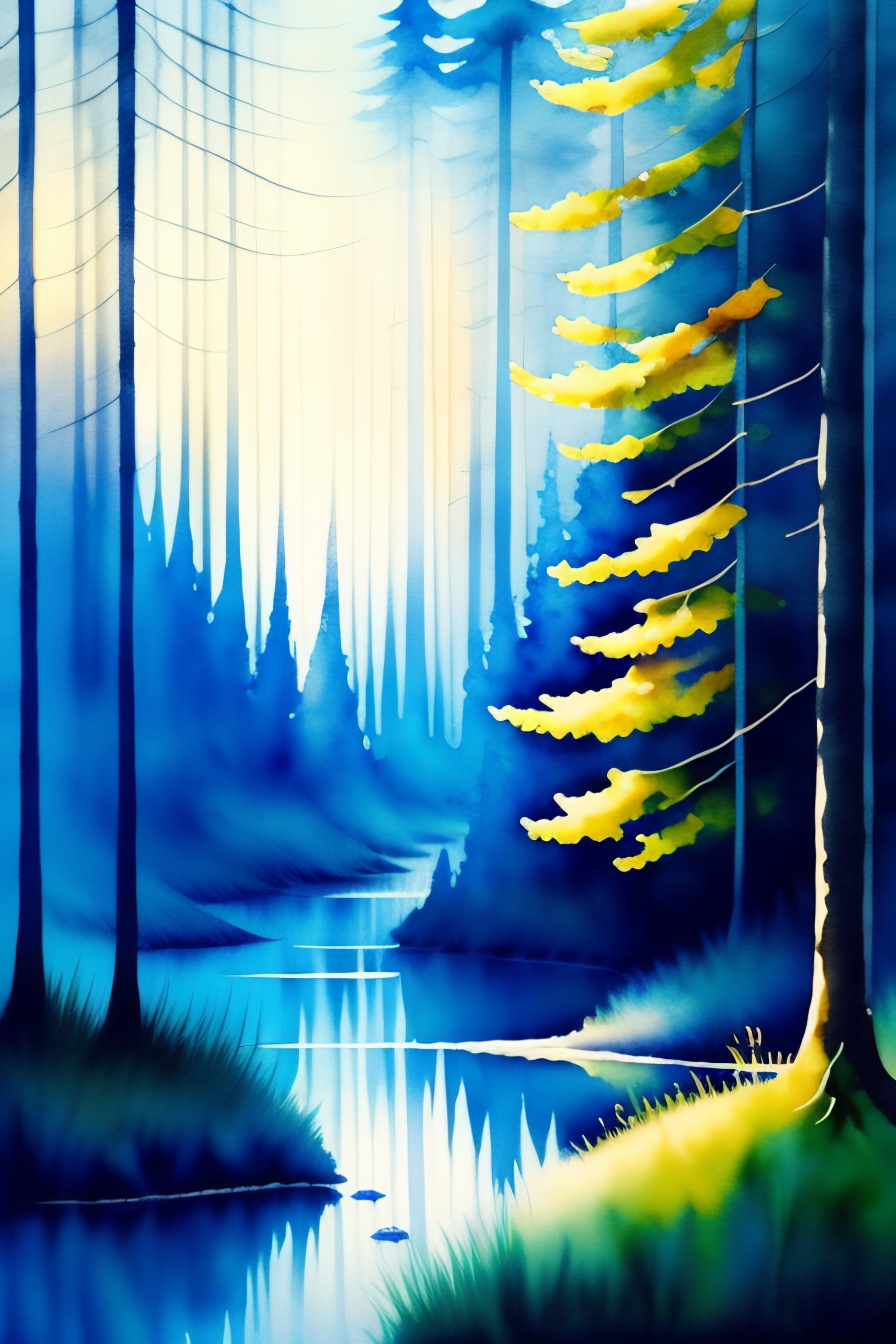 Lexica - A watercolor peace with blue forest