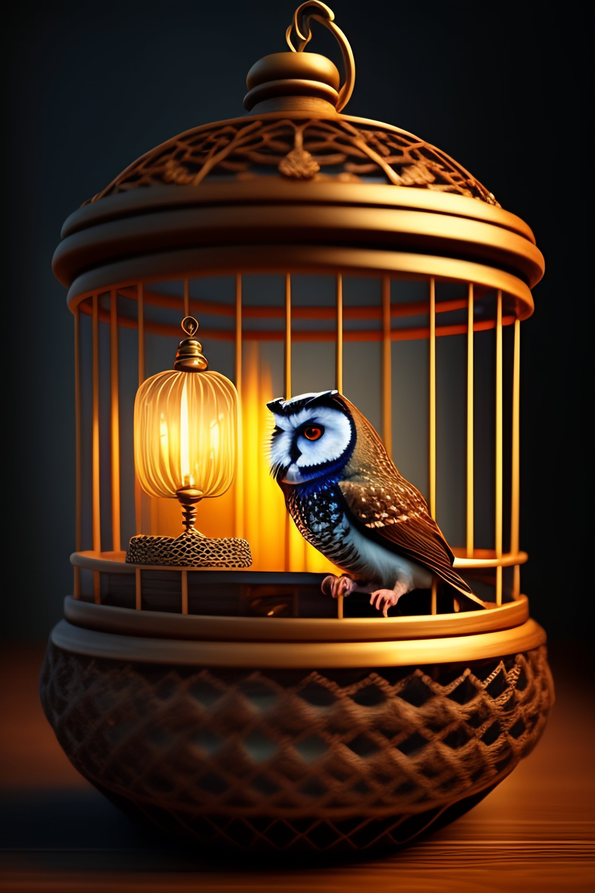 Lexica - A scary house a witch holding a bird inside cage owl