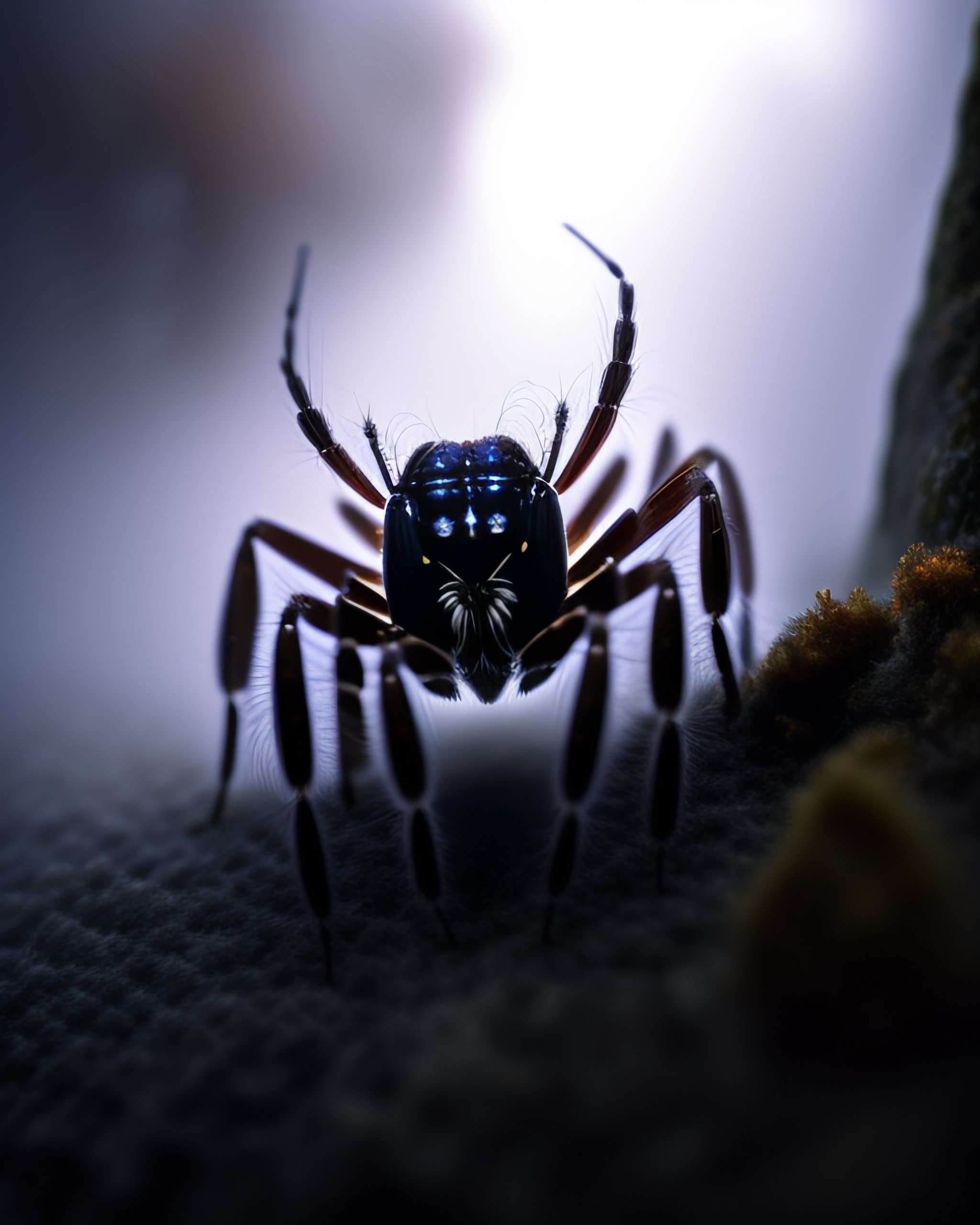 Lexica - Creature humanoid spider dark obscured by fog, grainy camera ...