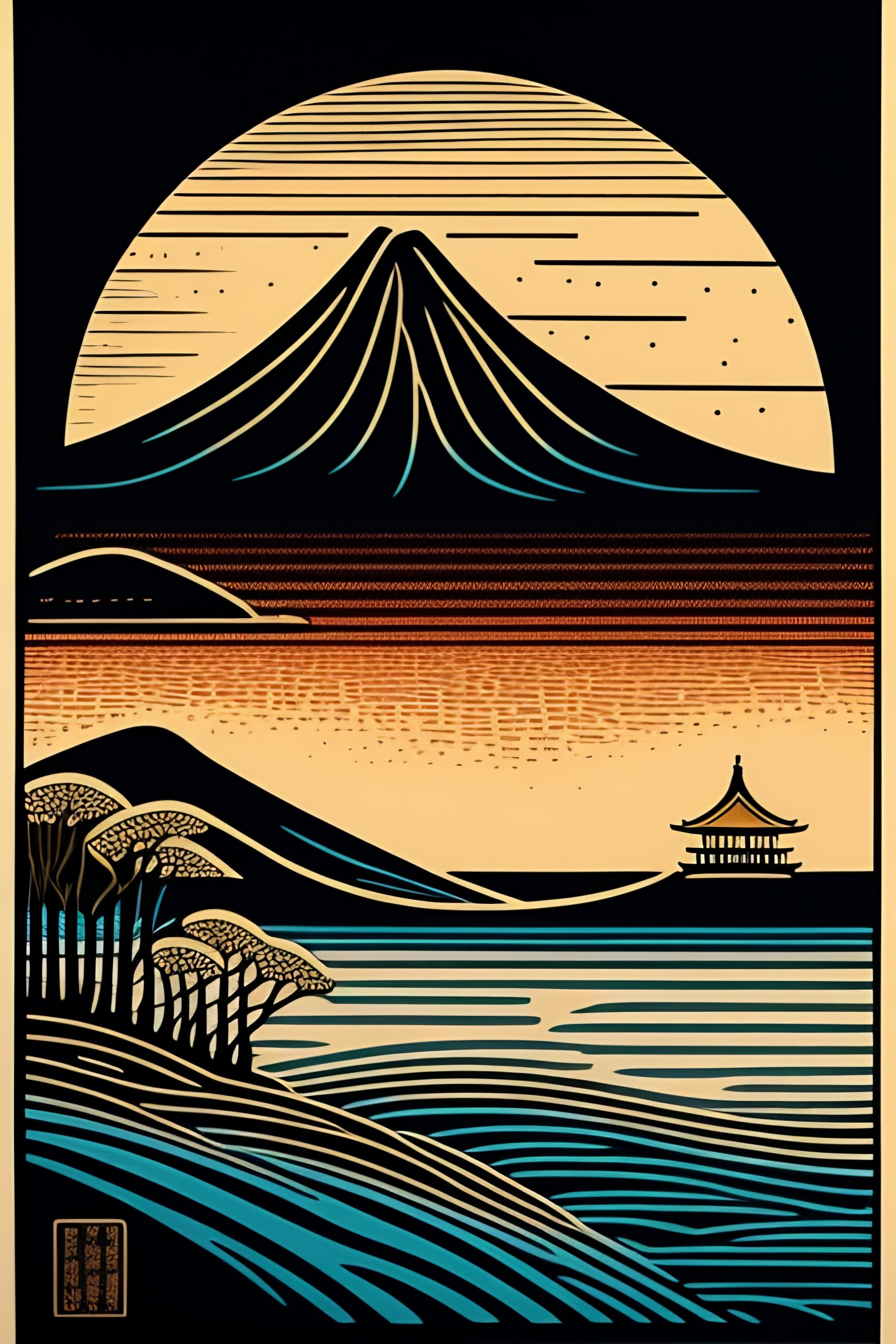 Lexica - An award winning linocut of a japanese fisherman scenery