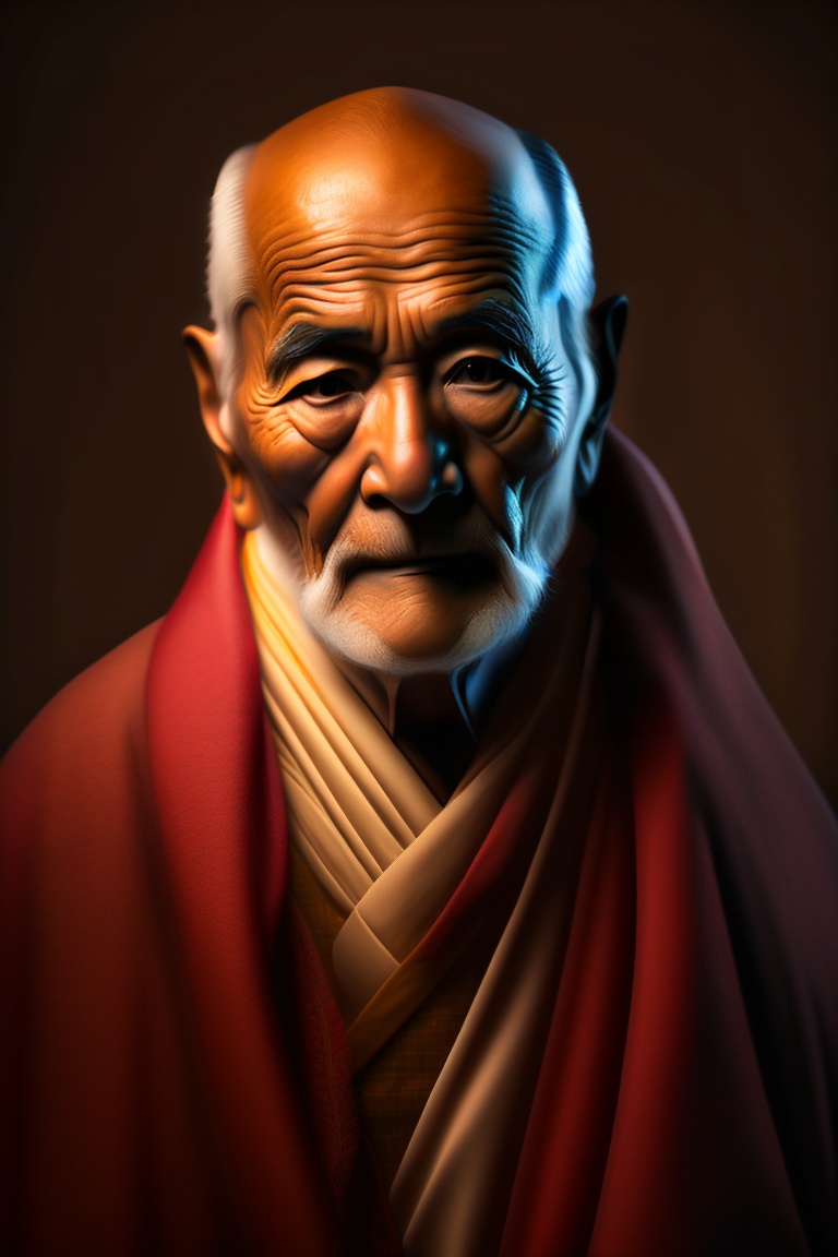Lexica - Old monk, seeing in front, dark background, wise looking,