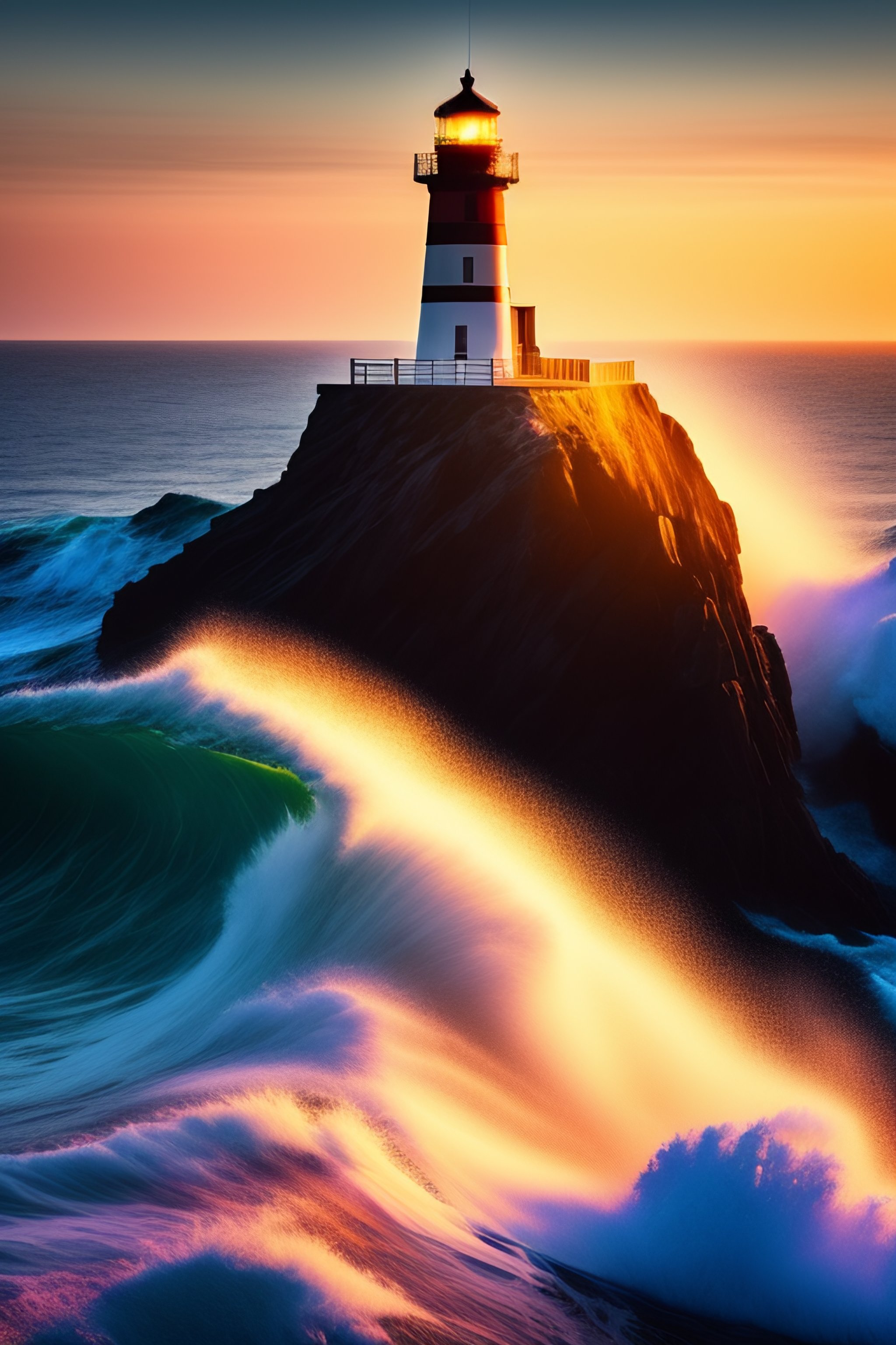 Lexica - A lighthouse in the middle of the sea, with wild sea hitting ...