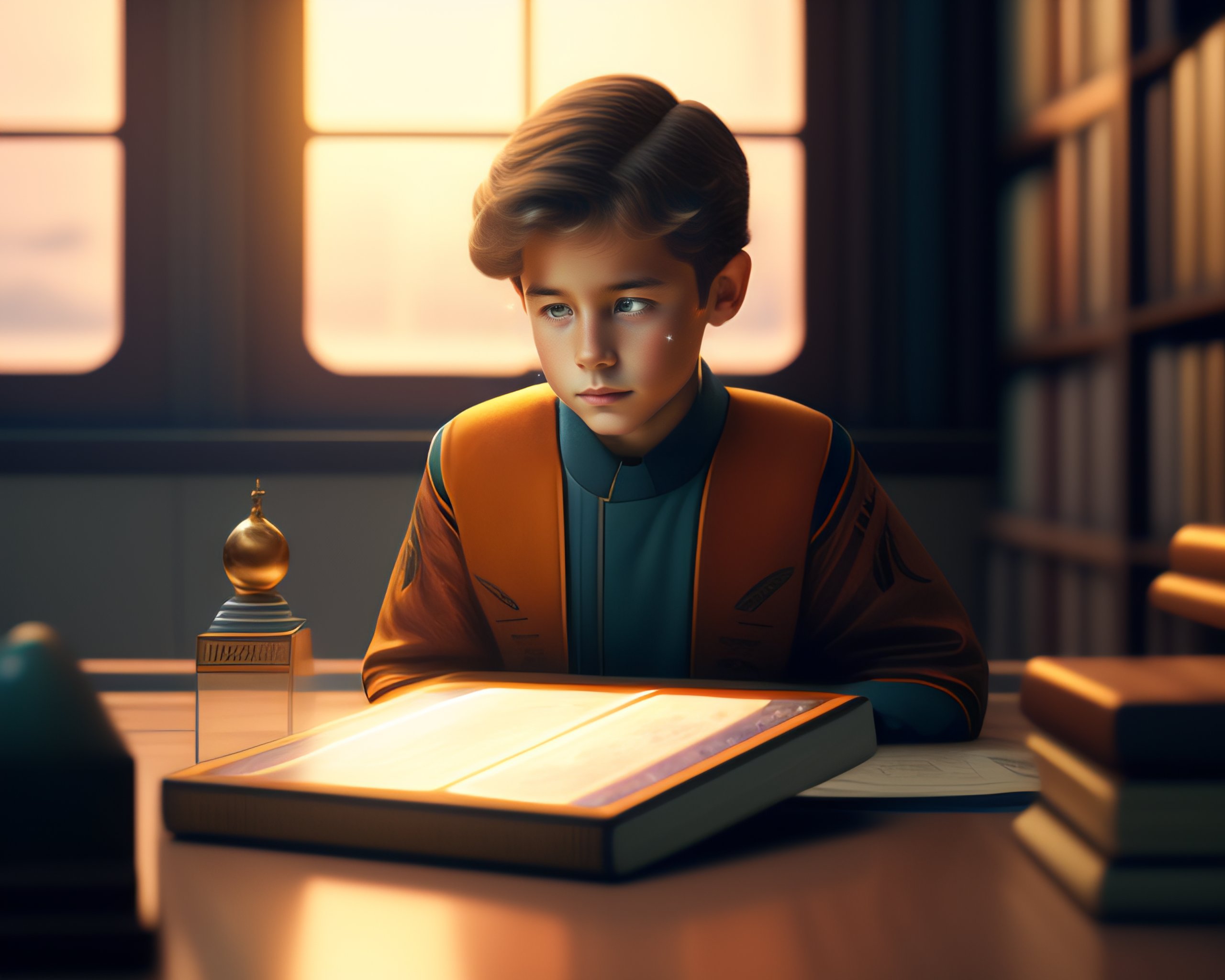 Lexica - A sci fi hologram of pythagoras, a young boy sitting on the ...