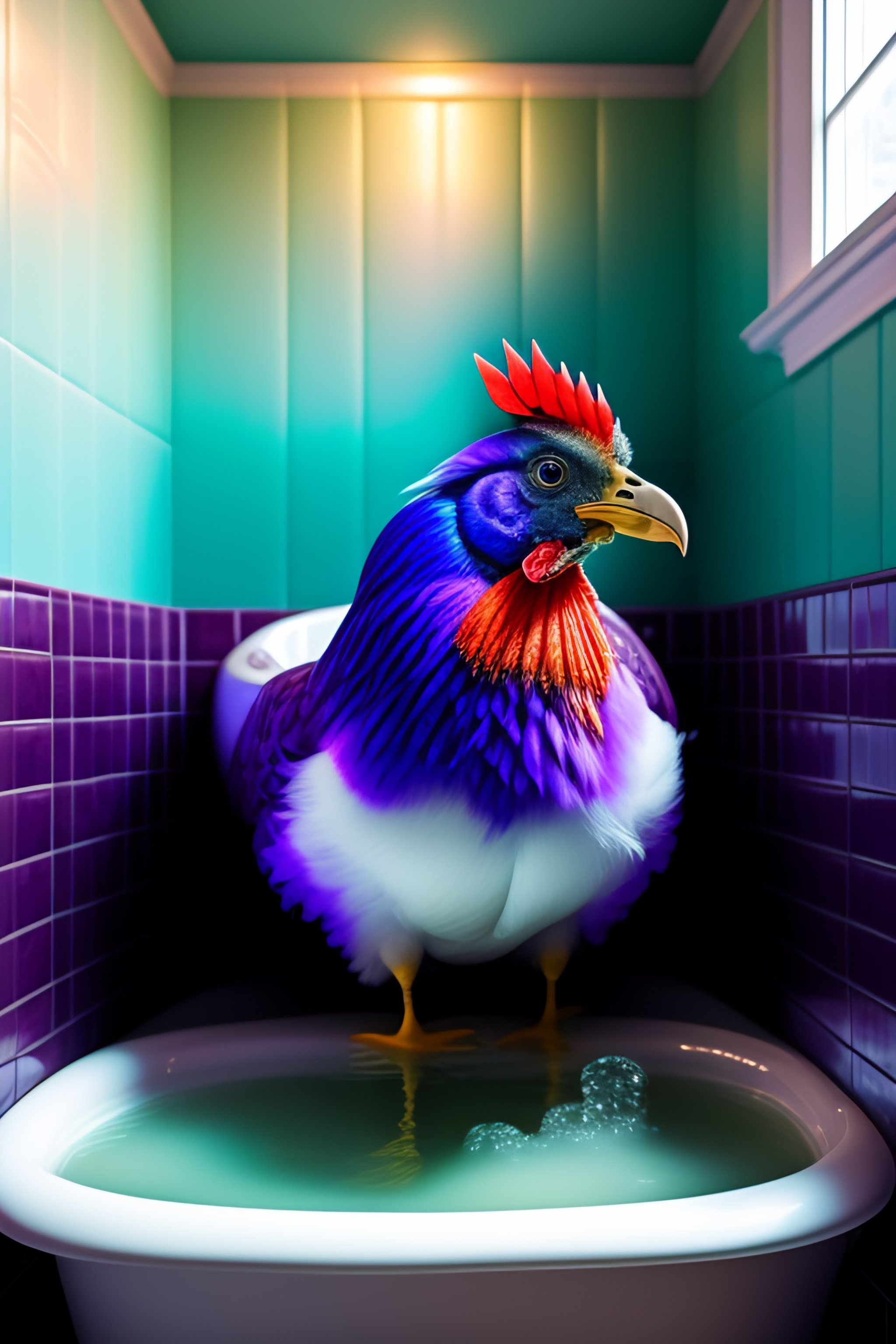 Lexica - The bathtub chicken was a monstrosity to behold; its feathered ...