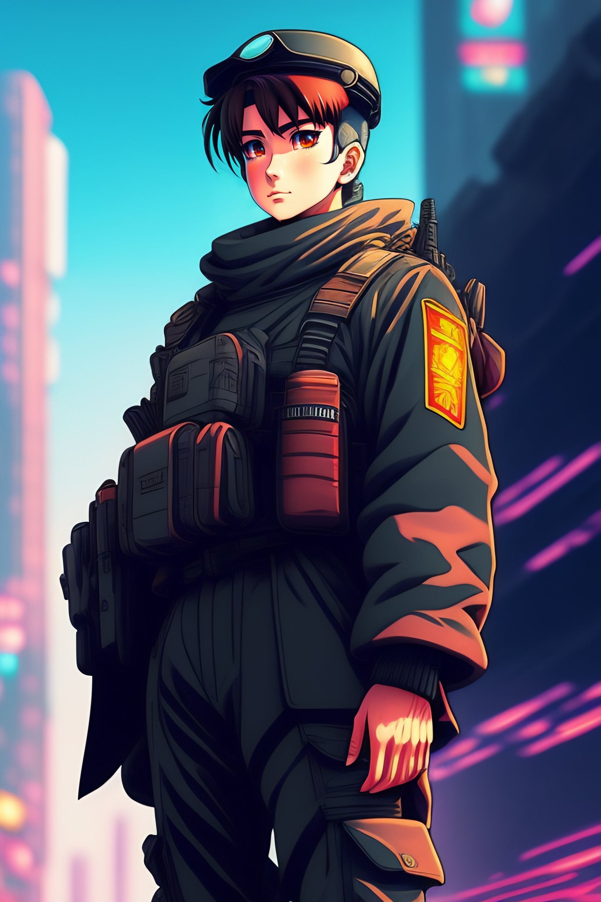 Lexica - Vintage 90's anime style. soldier in front of destroyed city ...