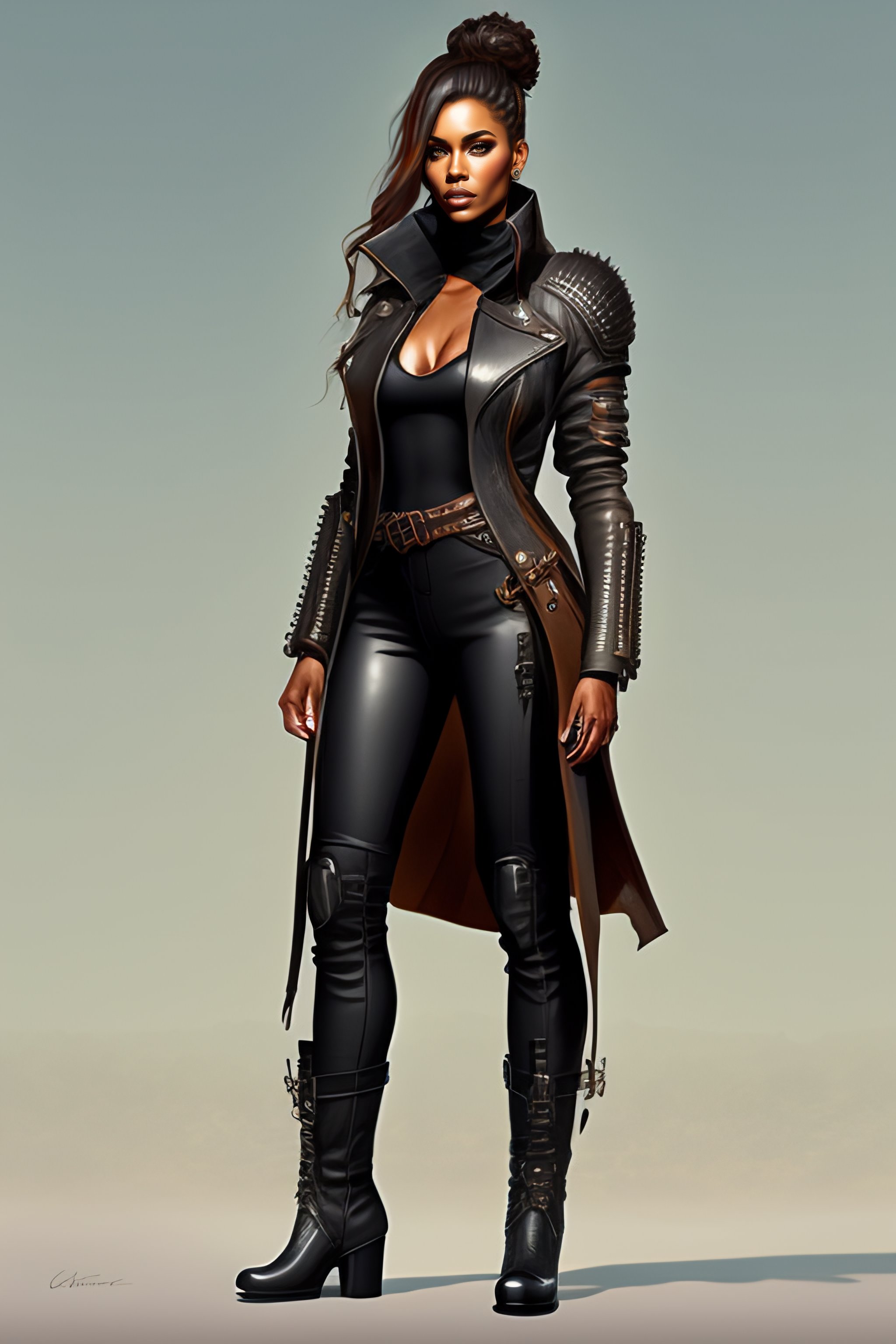 Lexica - Concept art of a post-apocalypse woman, leather jacket, pant ...