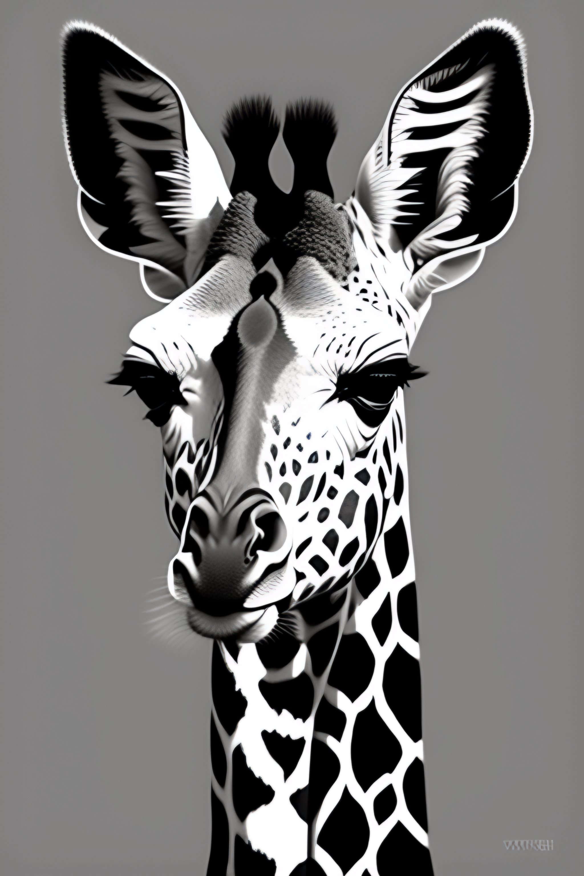 Lexica - Symmetry, one giraffe head and only facing front, glare, black ...