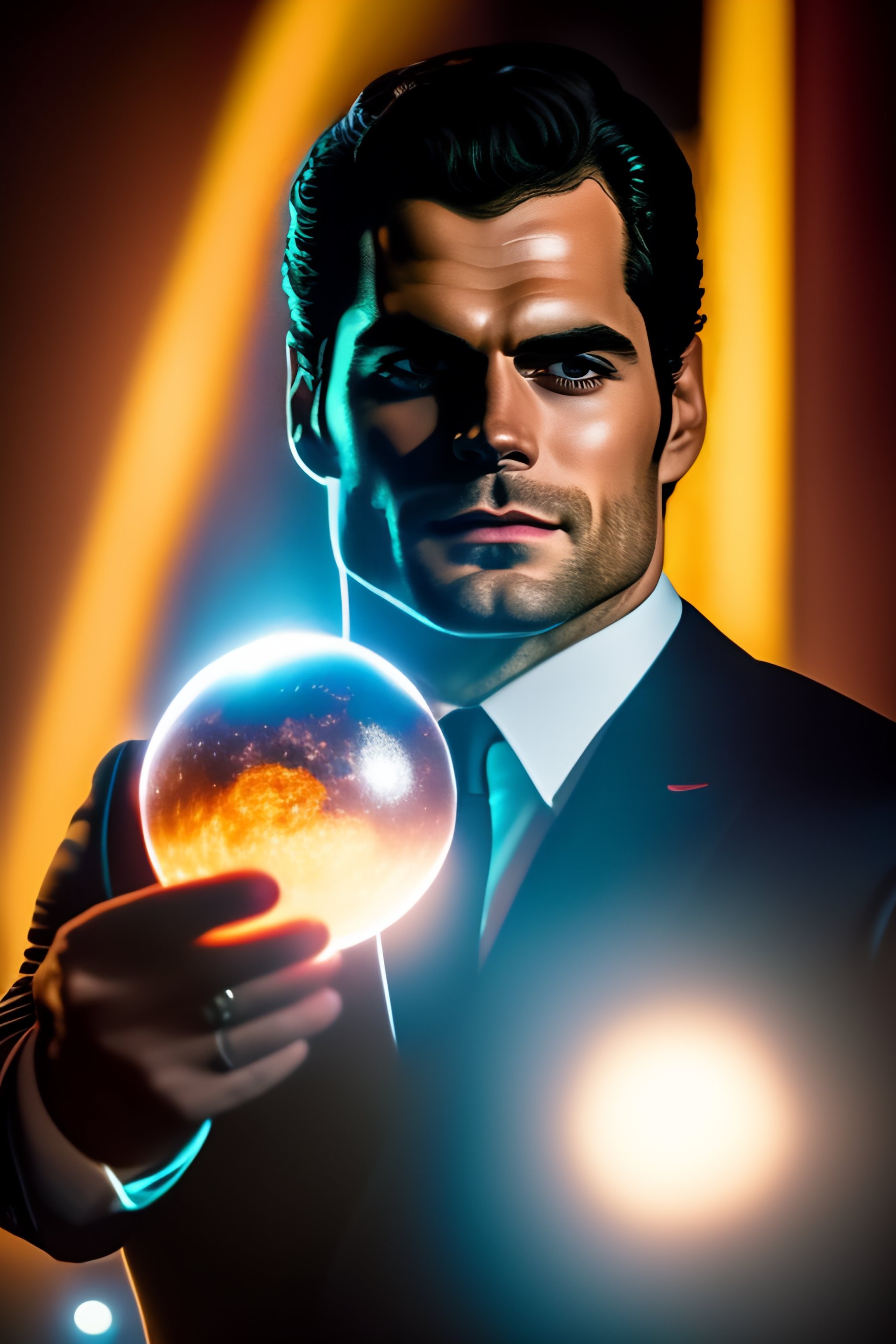 Lexica - Henry cavill holding up an glowing orb of malice, it radiates ...