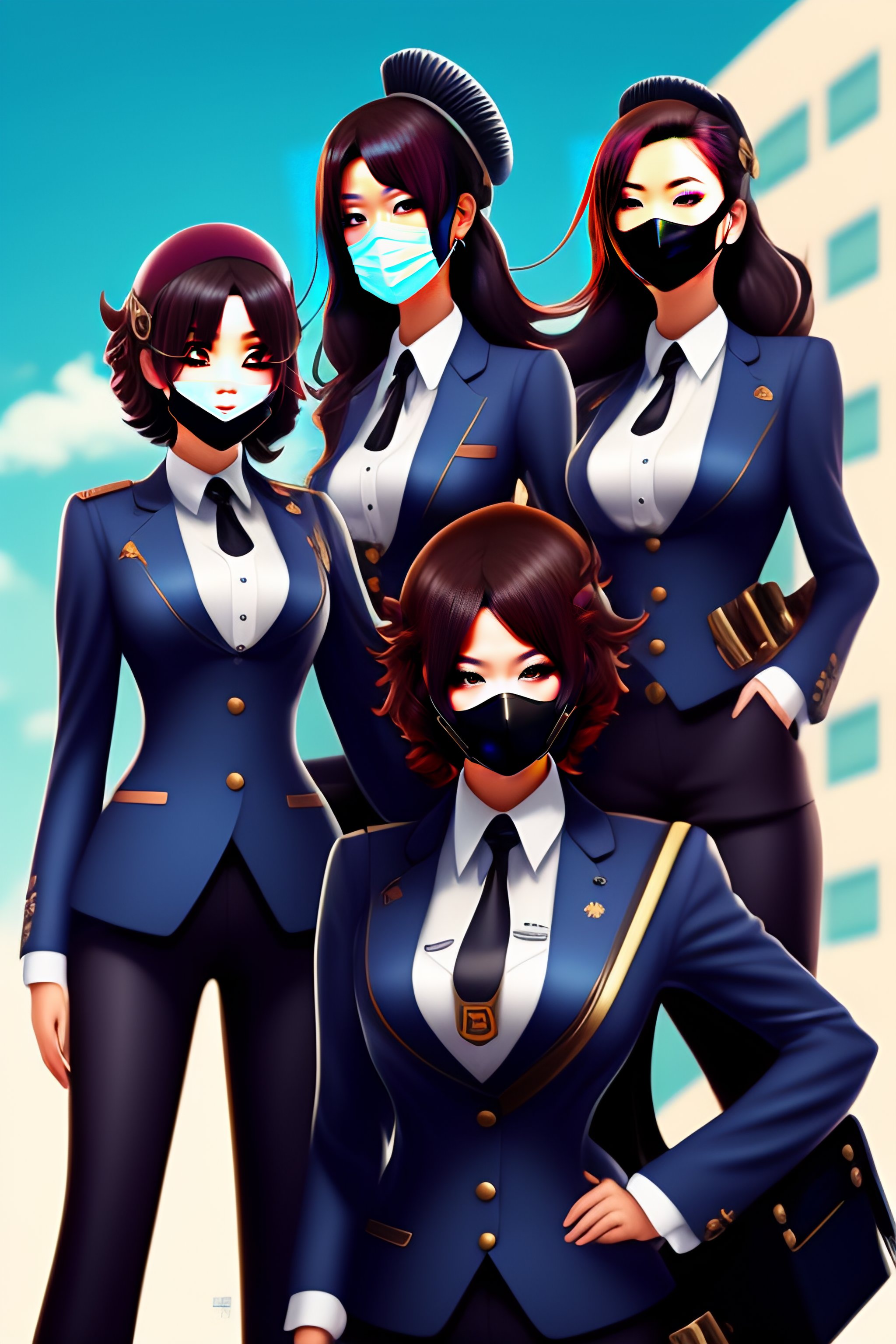 Lexica - Bankrobber anime girls in a group with suit, masks and guns ...