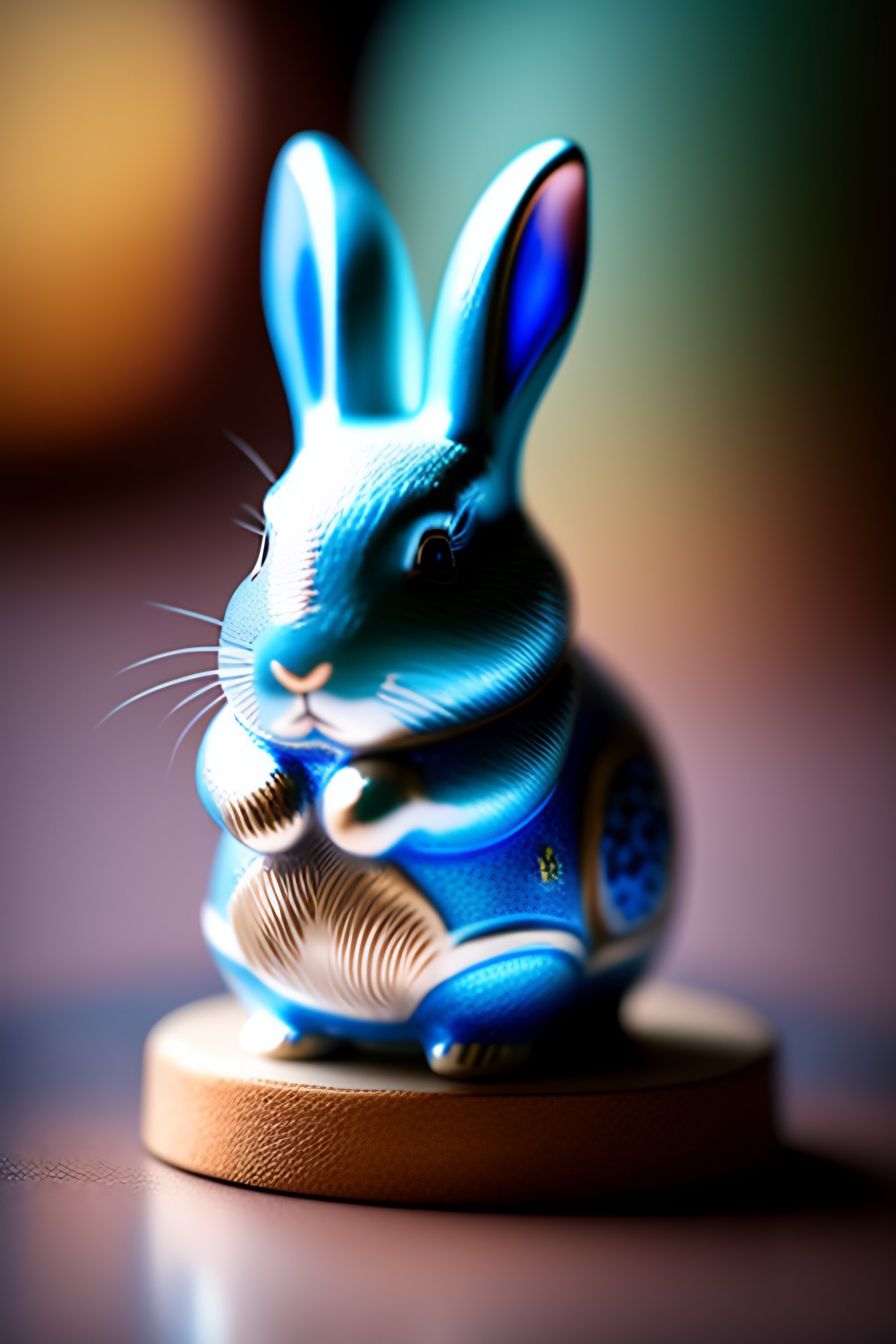 Lexica - A fine-china porcelain rabbit with blue painted detailing, bokeh
