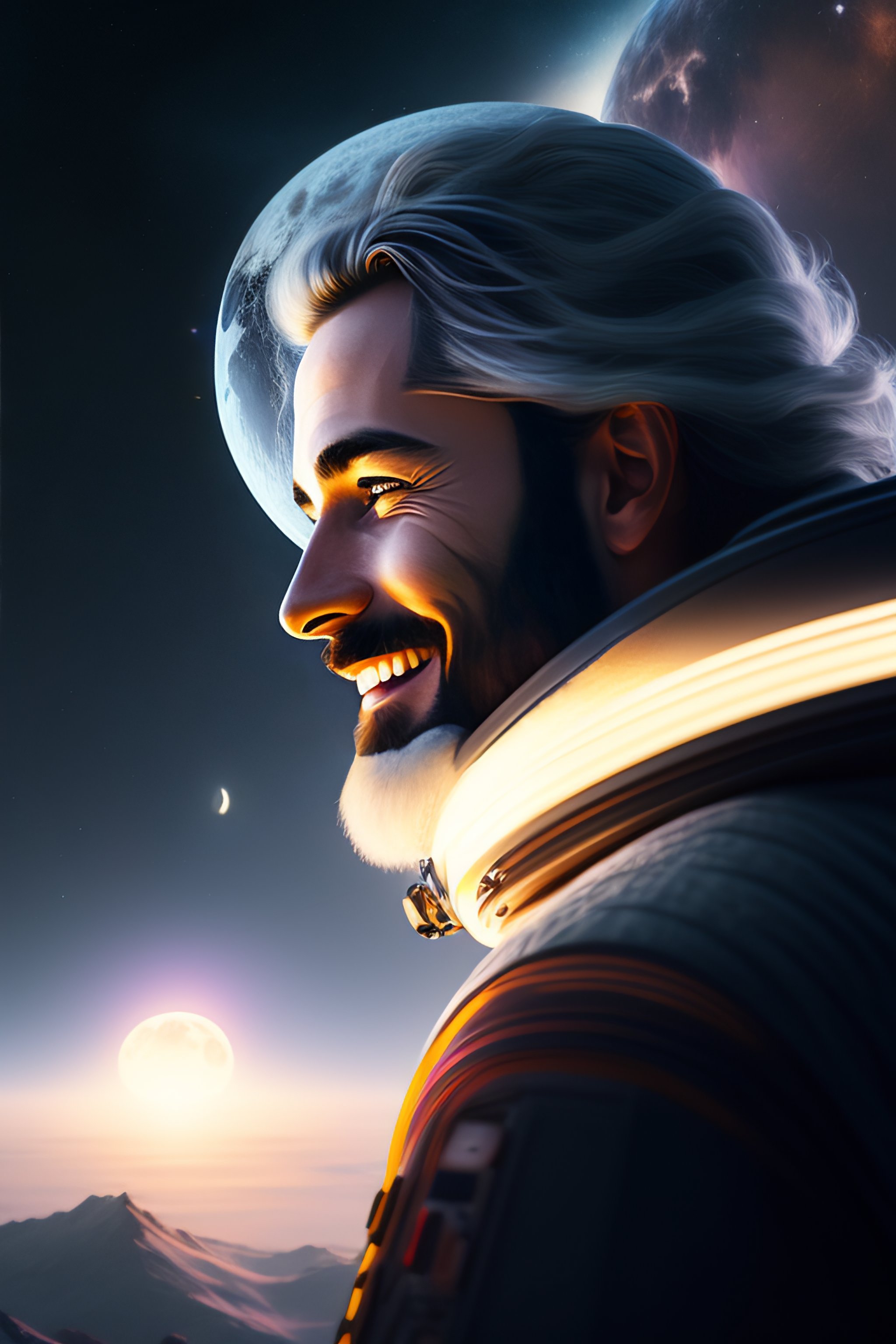 Lexica - Portrait of a smiling male gray long hair and beard astronaut ...
