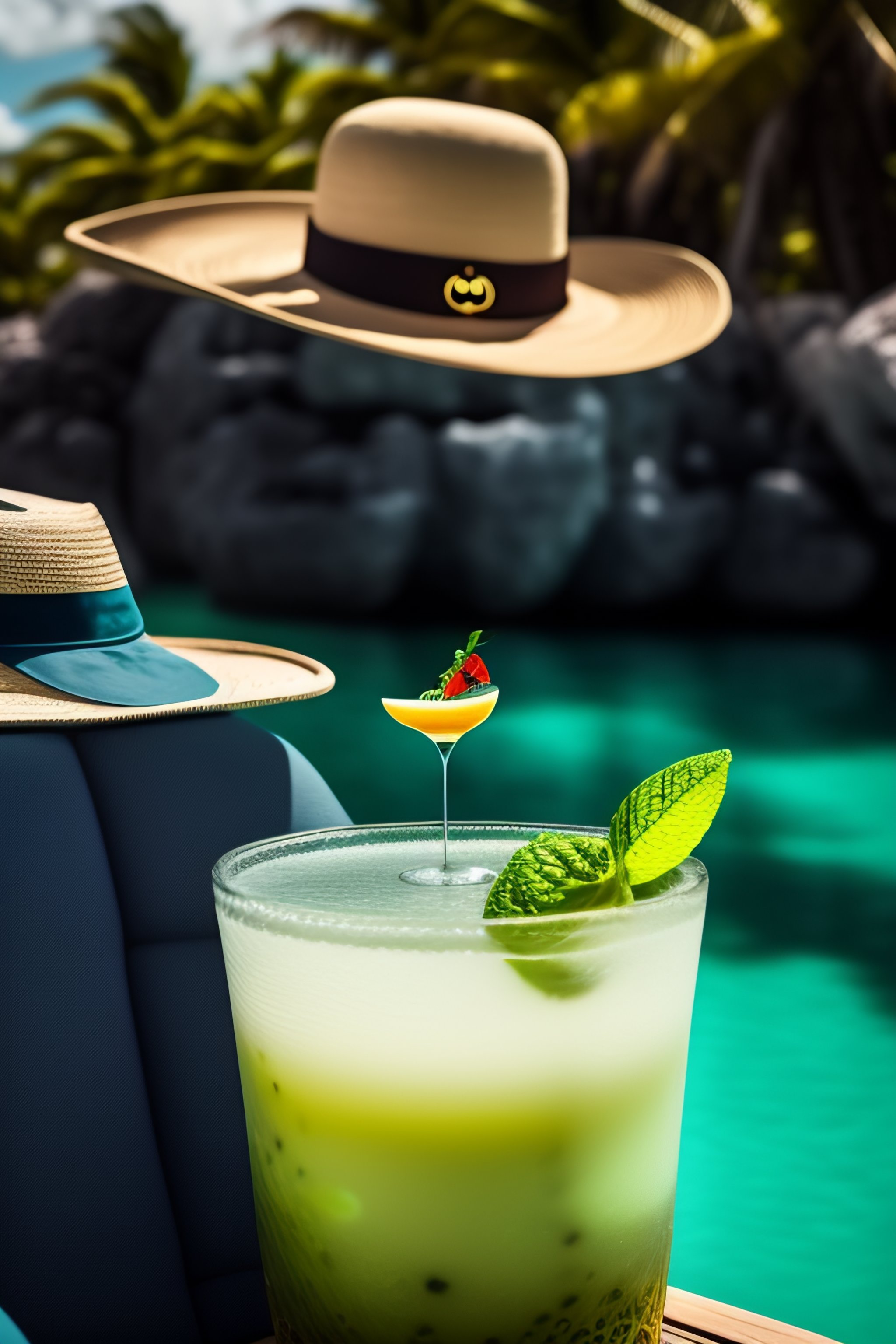 Lexica - Batman drinking mojito in Bahamas while laying on a sunbed and ...