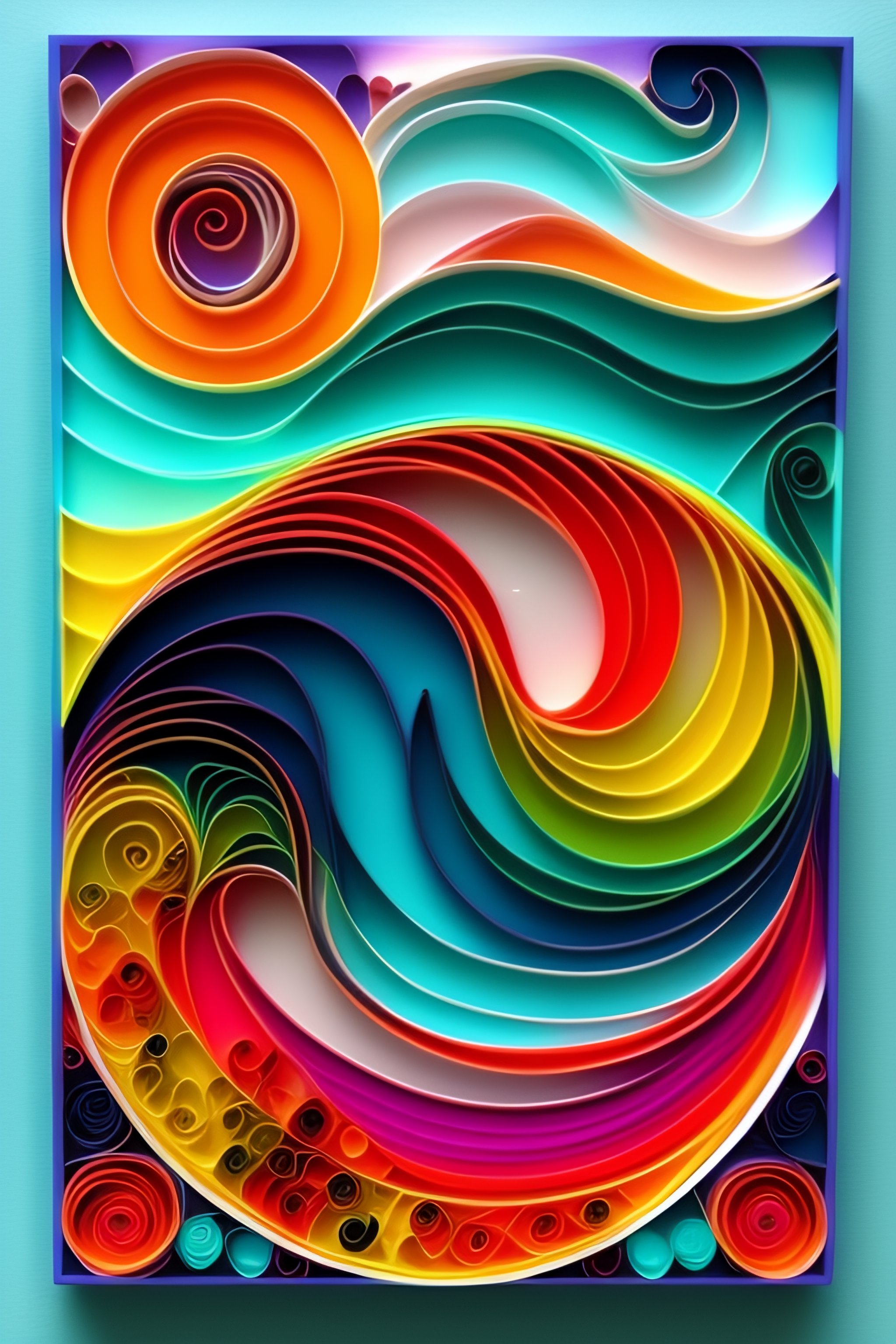 Lexica - Colorful beach day in the style of quilling, orange and teal ...