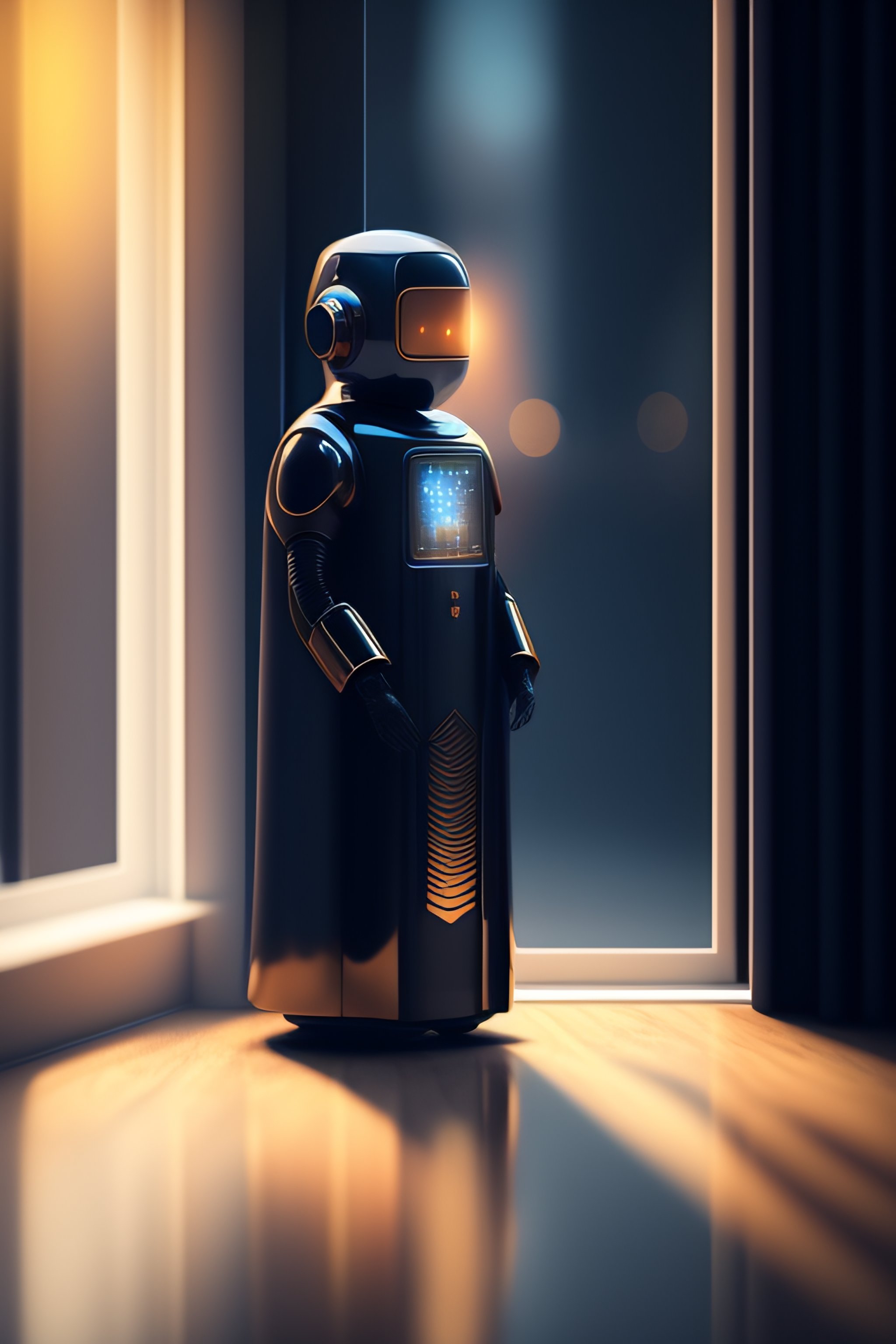 Lexica - A muslim praying robot in a DARK room , from window a bit ...