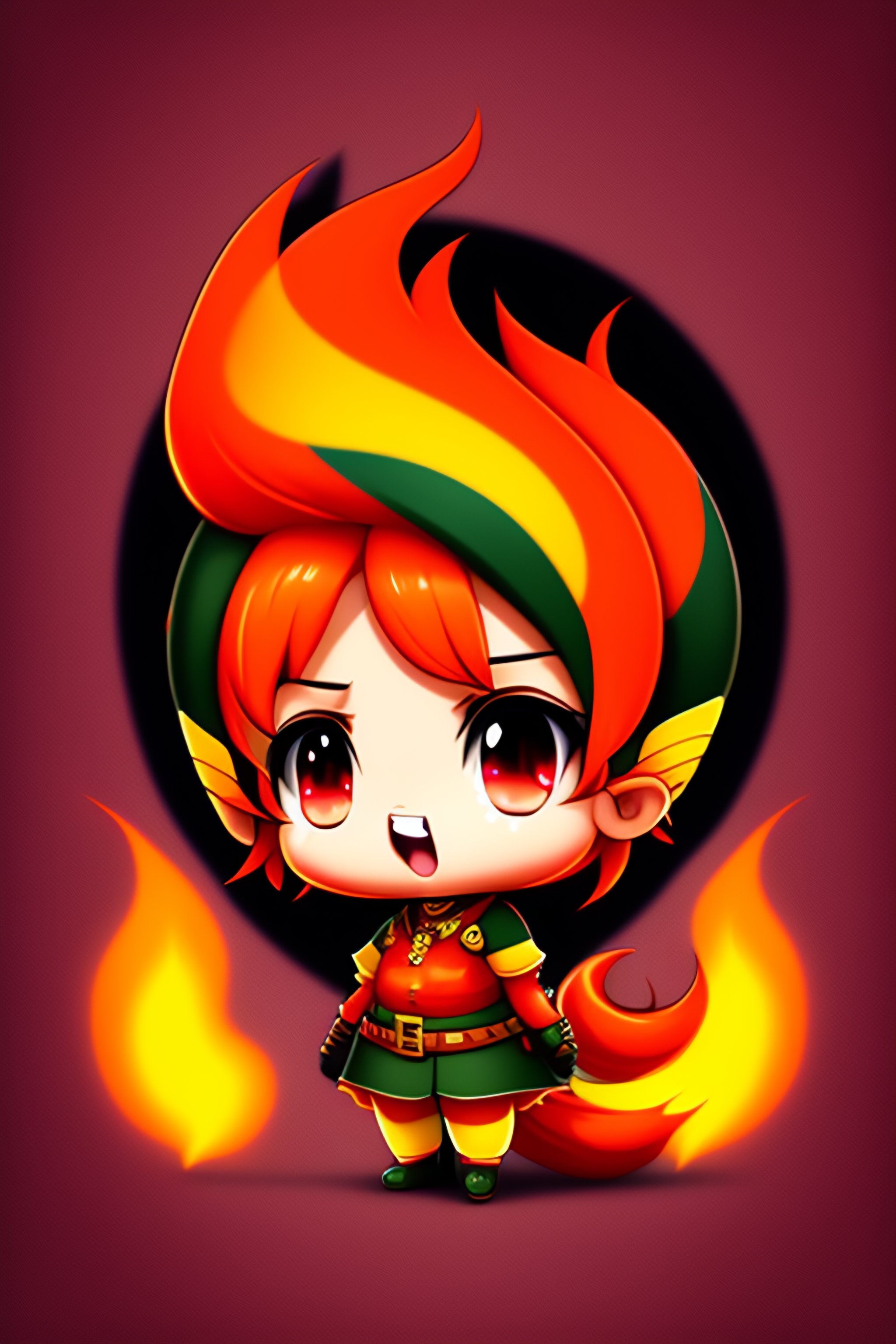 Lexica - Cute fire character chibi style, shouted, spicy, facing the camera