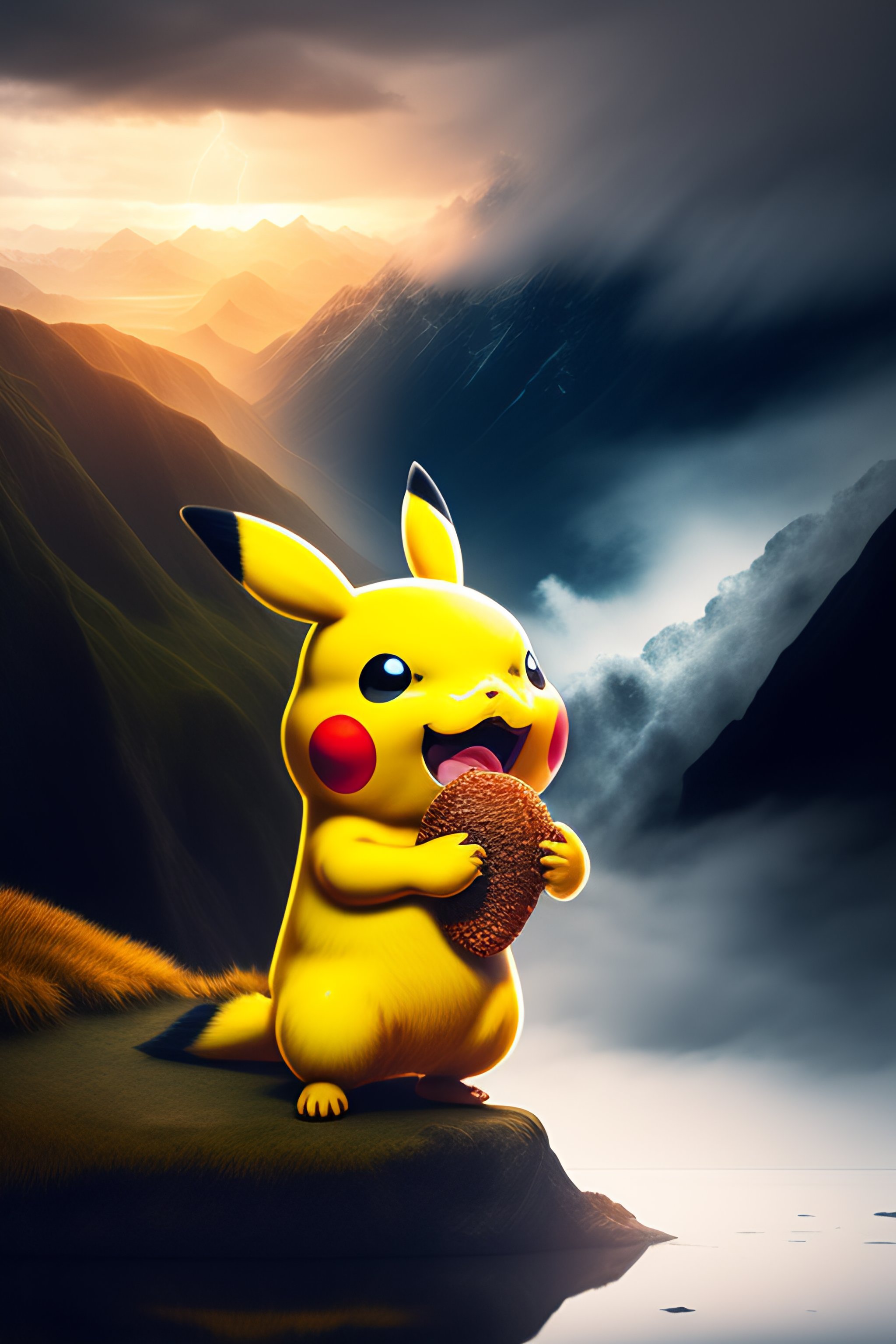Lexica - Grogu eating pikachu, in a mountain, highly detailed, epic ...