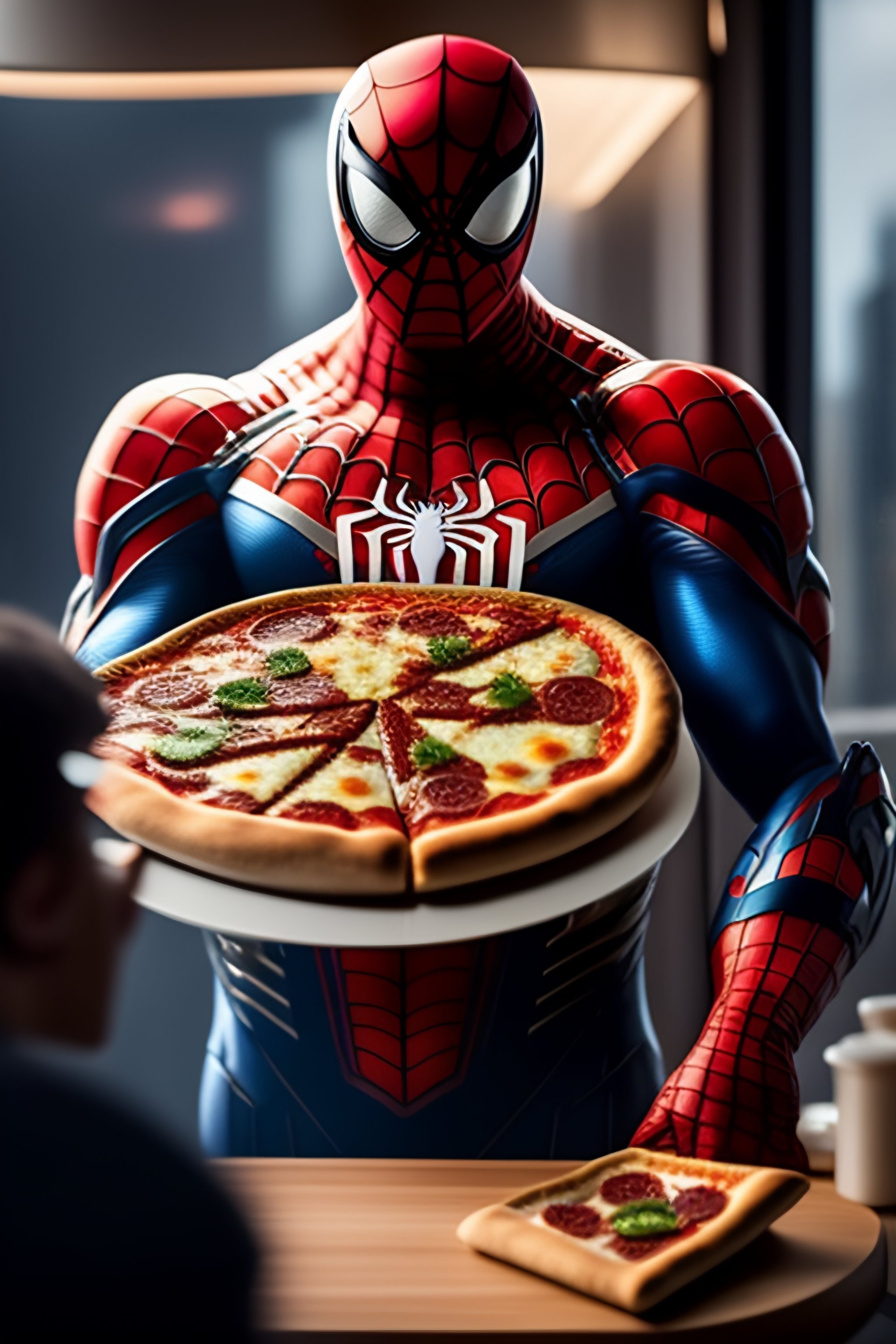 Lexica - Spider-man as a robot serving pizza