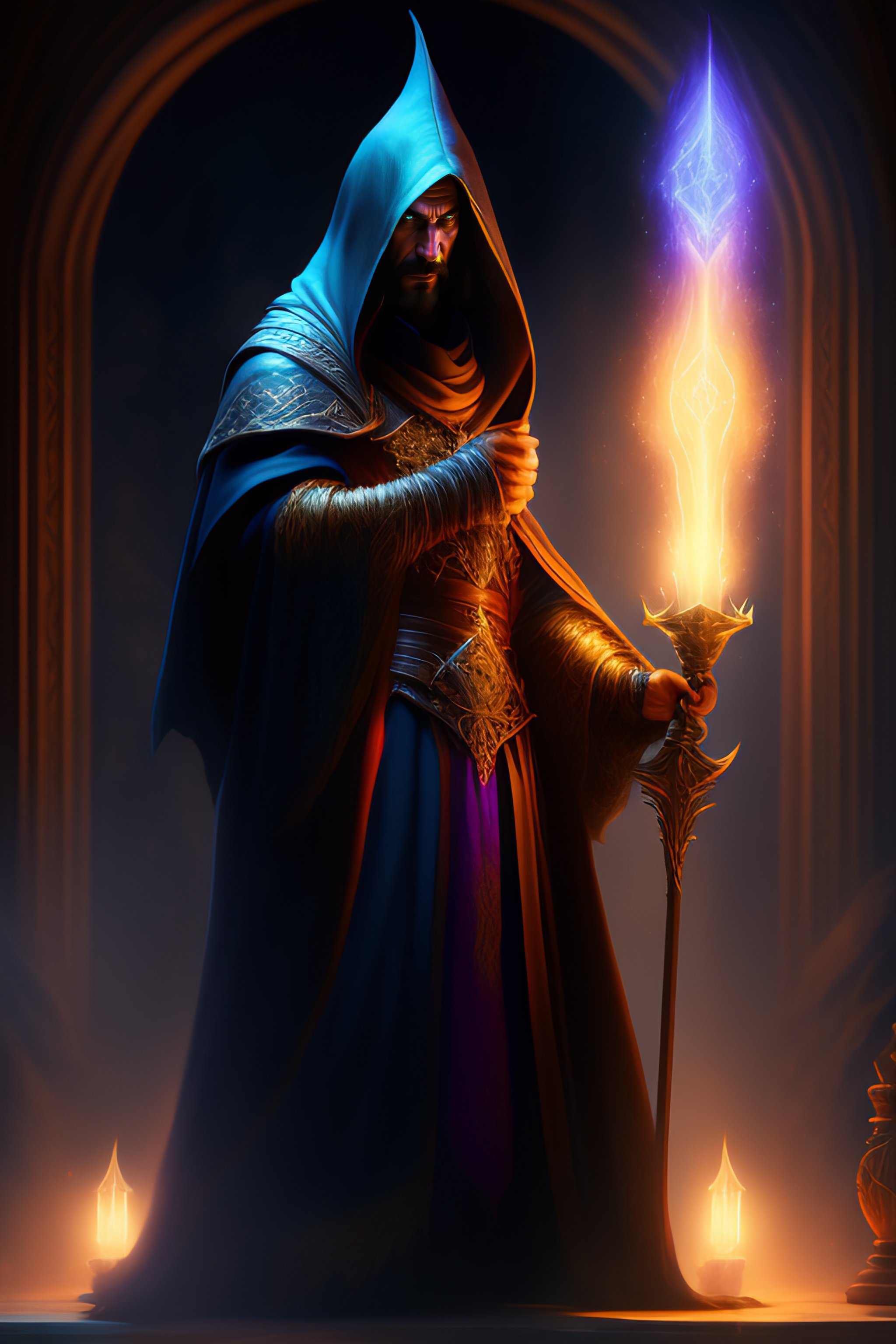 Lexica - Full body of a handsome cloaked wizard casting a spell, D&D ...