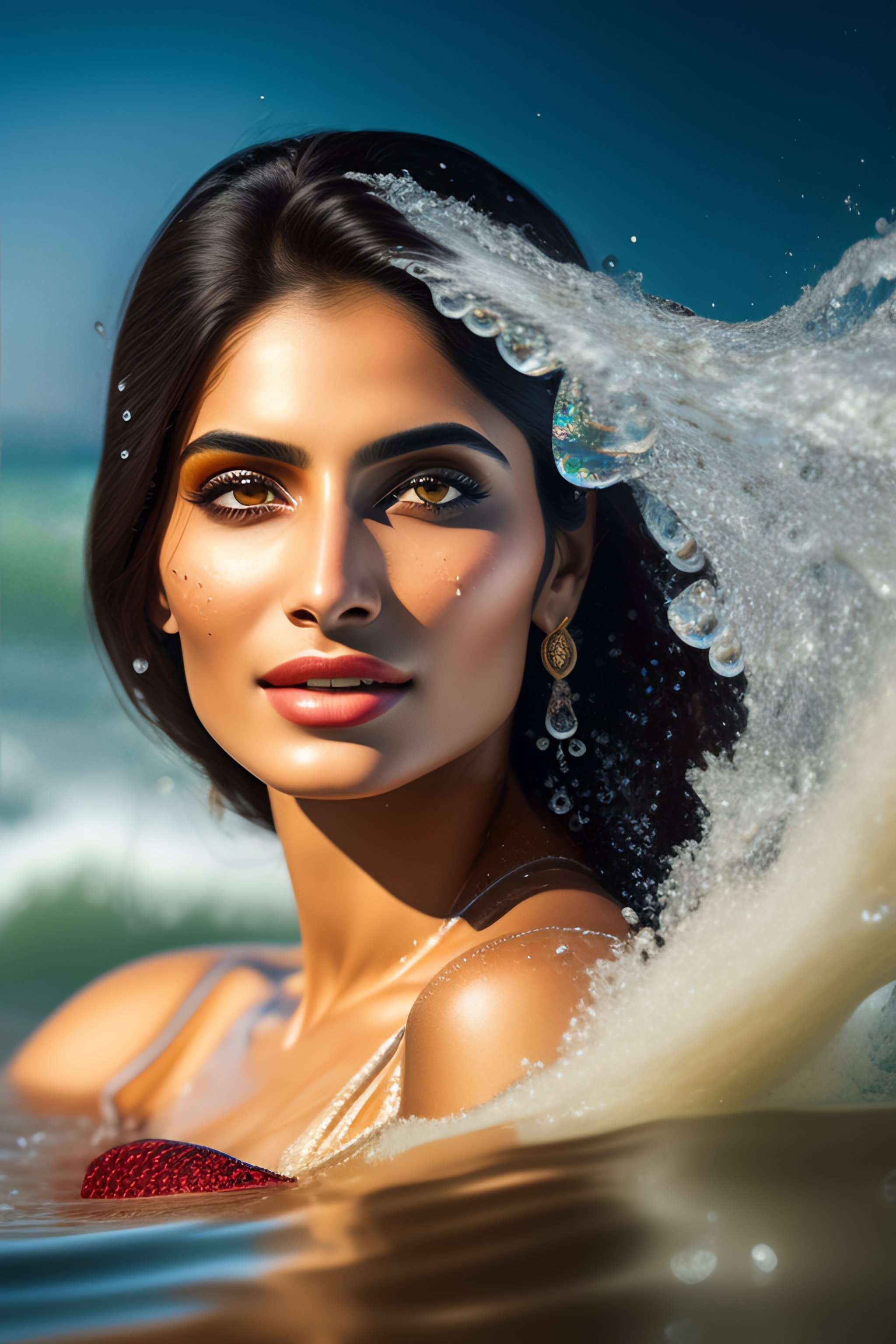 Lexica - Beautiful fair skin pakistani woman, rising from water surface ...