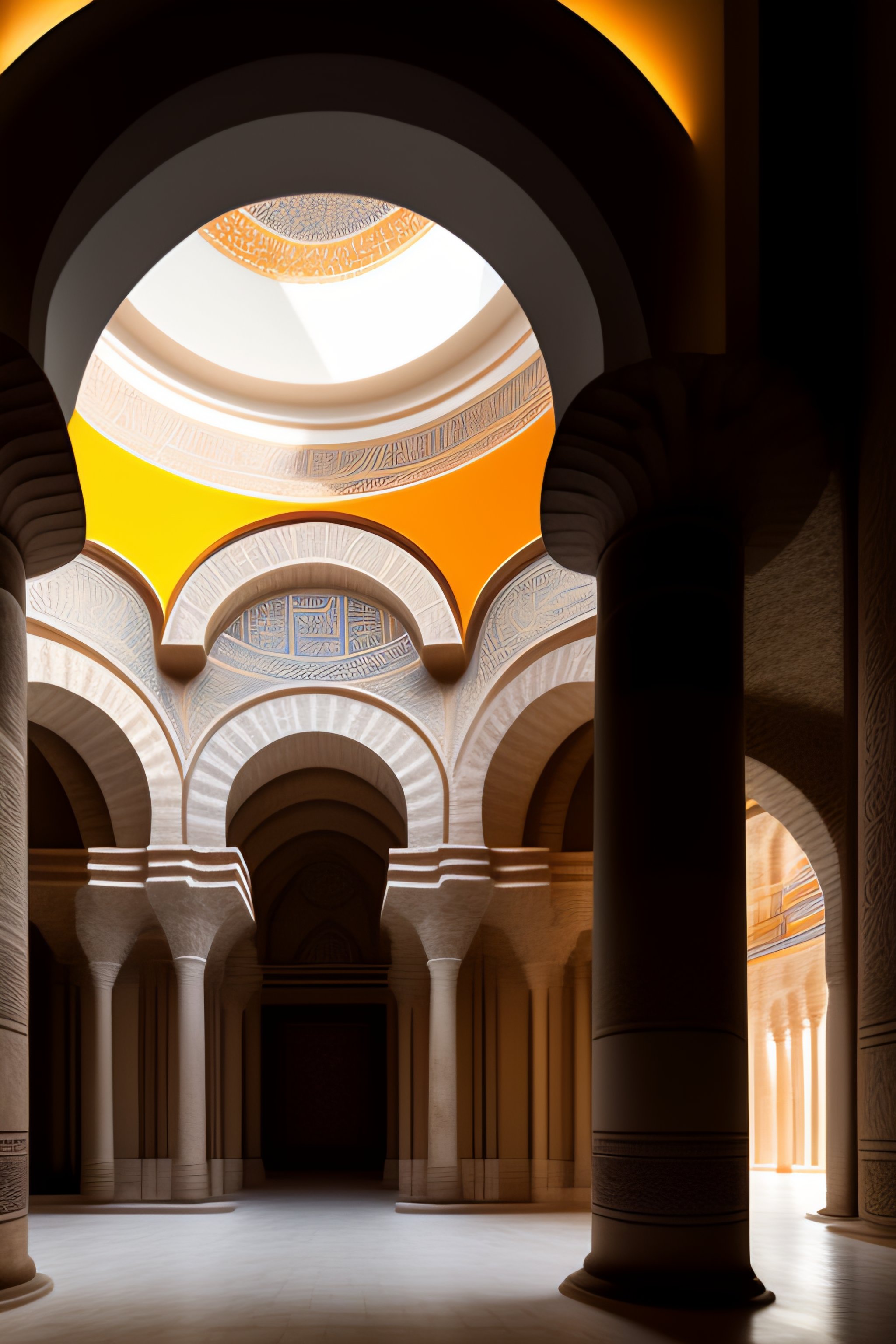 Lexica - Interior of circular temple with horseshoe arches style mosque ...