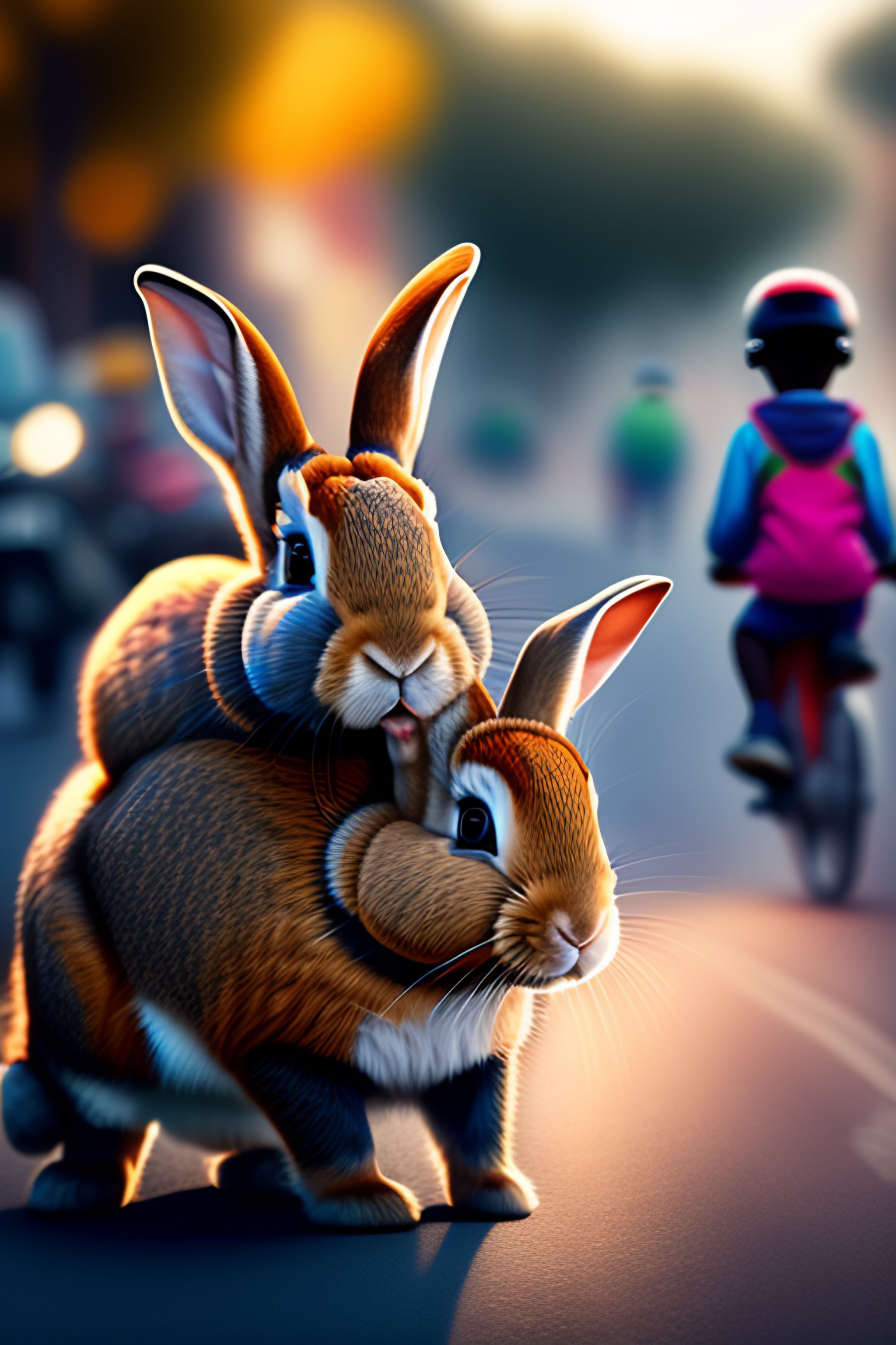 Lexica - Hd Shot of a rabbit riding a power bike in the streets of ...