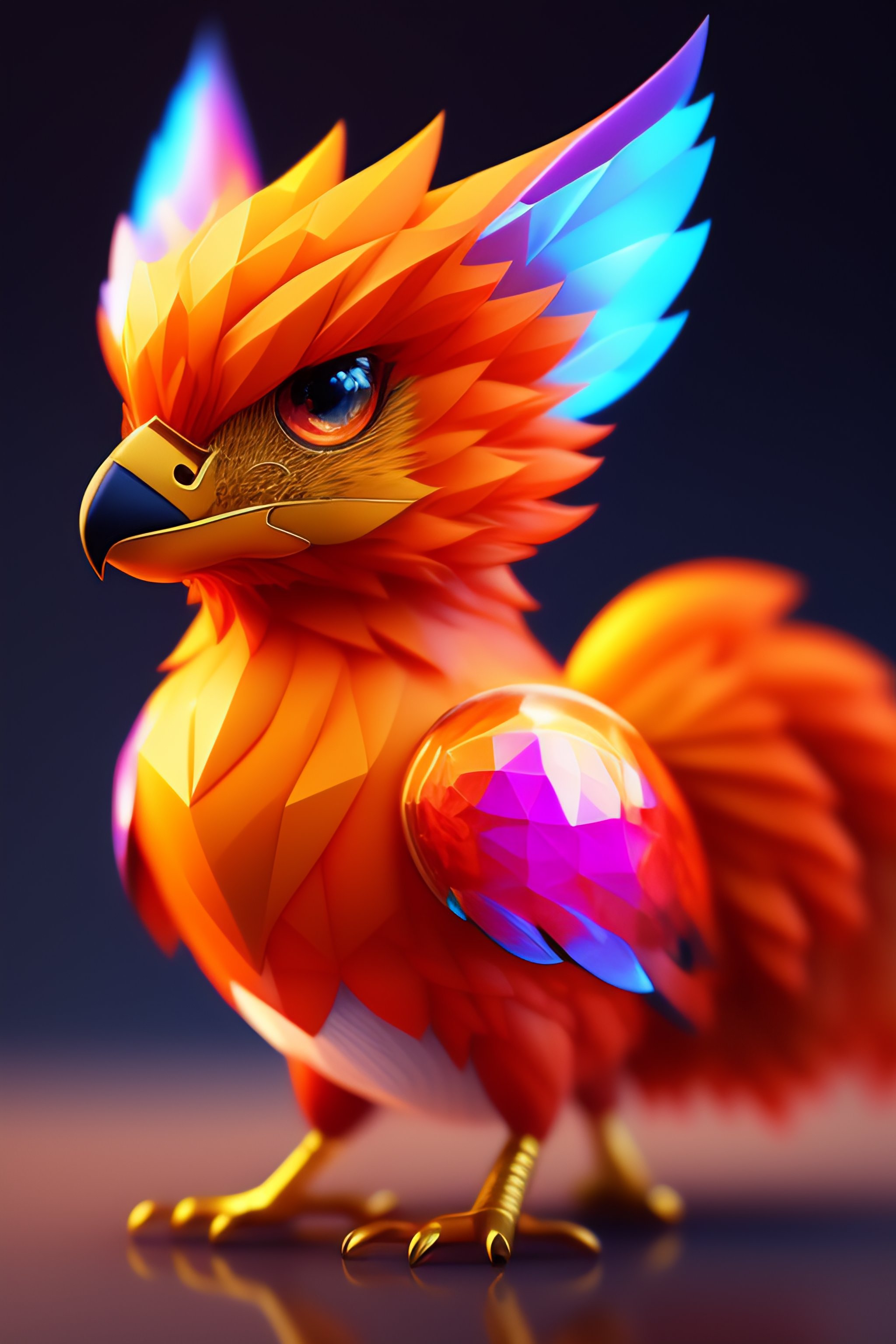 Lexica - A cute adorable phoenix made of crystal ball with low poly eye ...