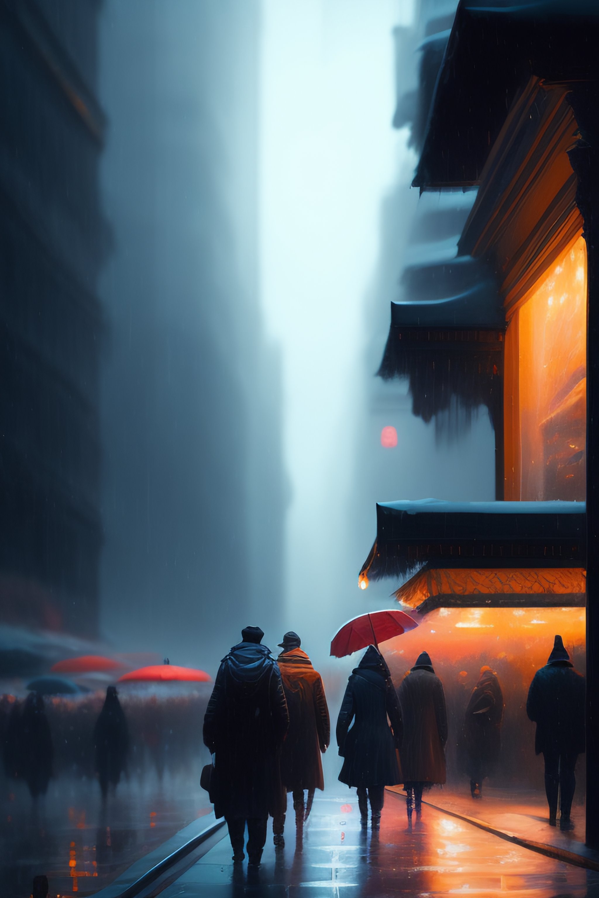 Lexica - Abstract crowd walking at night, raining, crowd reflex, depth ...