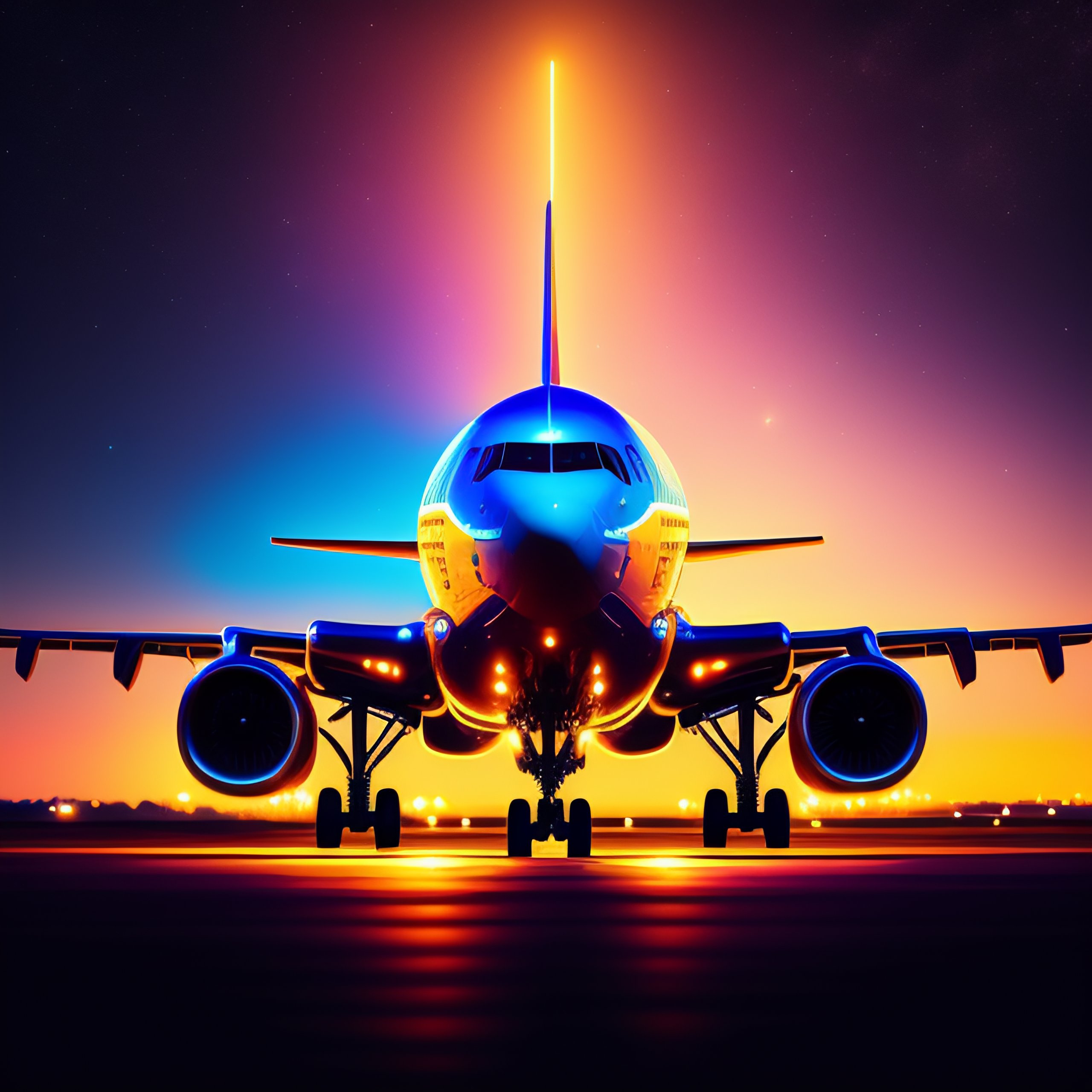 Lexica - Illustration of an Airbus A321 at night neon lights 8k moon ...