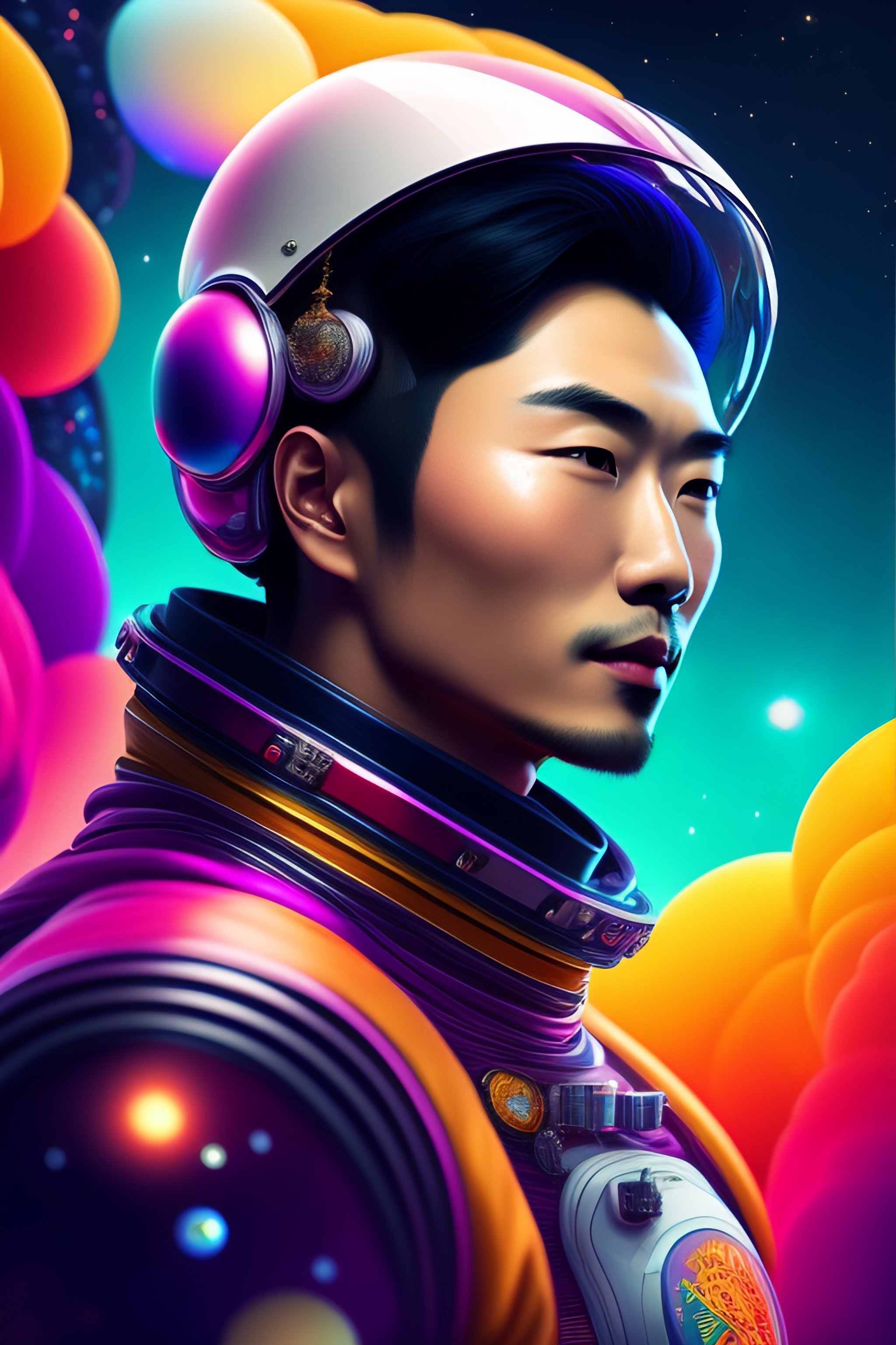 Lexica - Portrait of a beautiful asian man wearing space suit suit ...