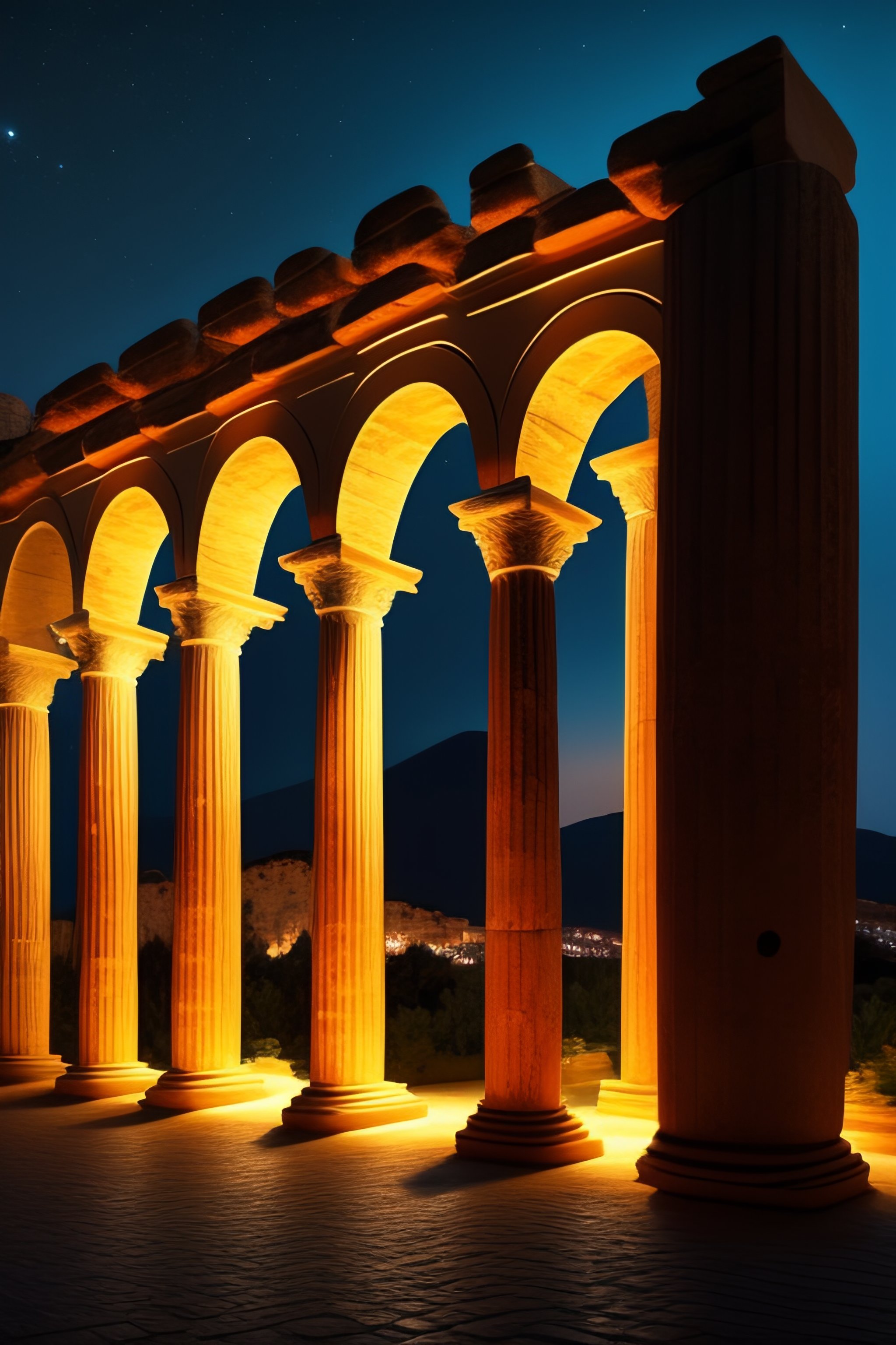 Lexica - Circular agora of ancient Greece at night with virtual portals ...