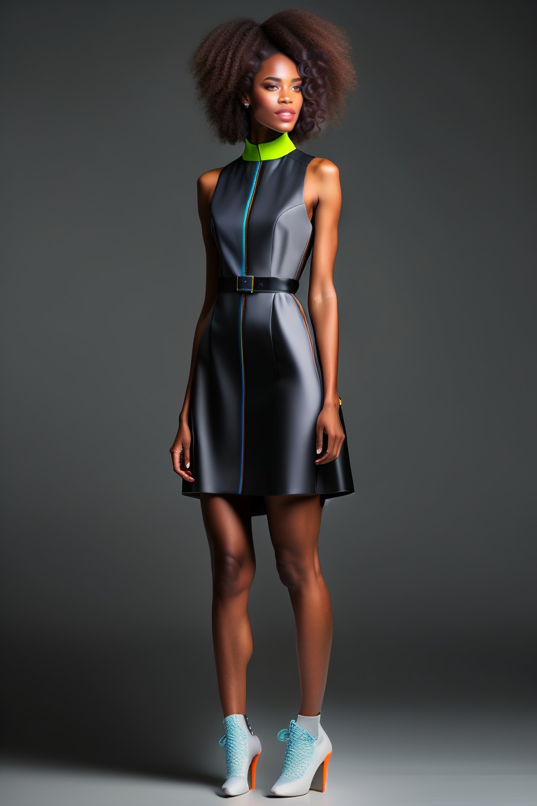 Lexica - A futuristic short sleeveless dress in dark grey, grey, and ...