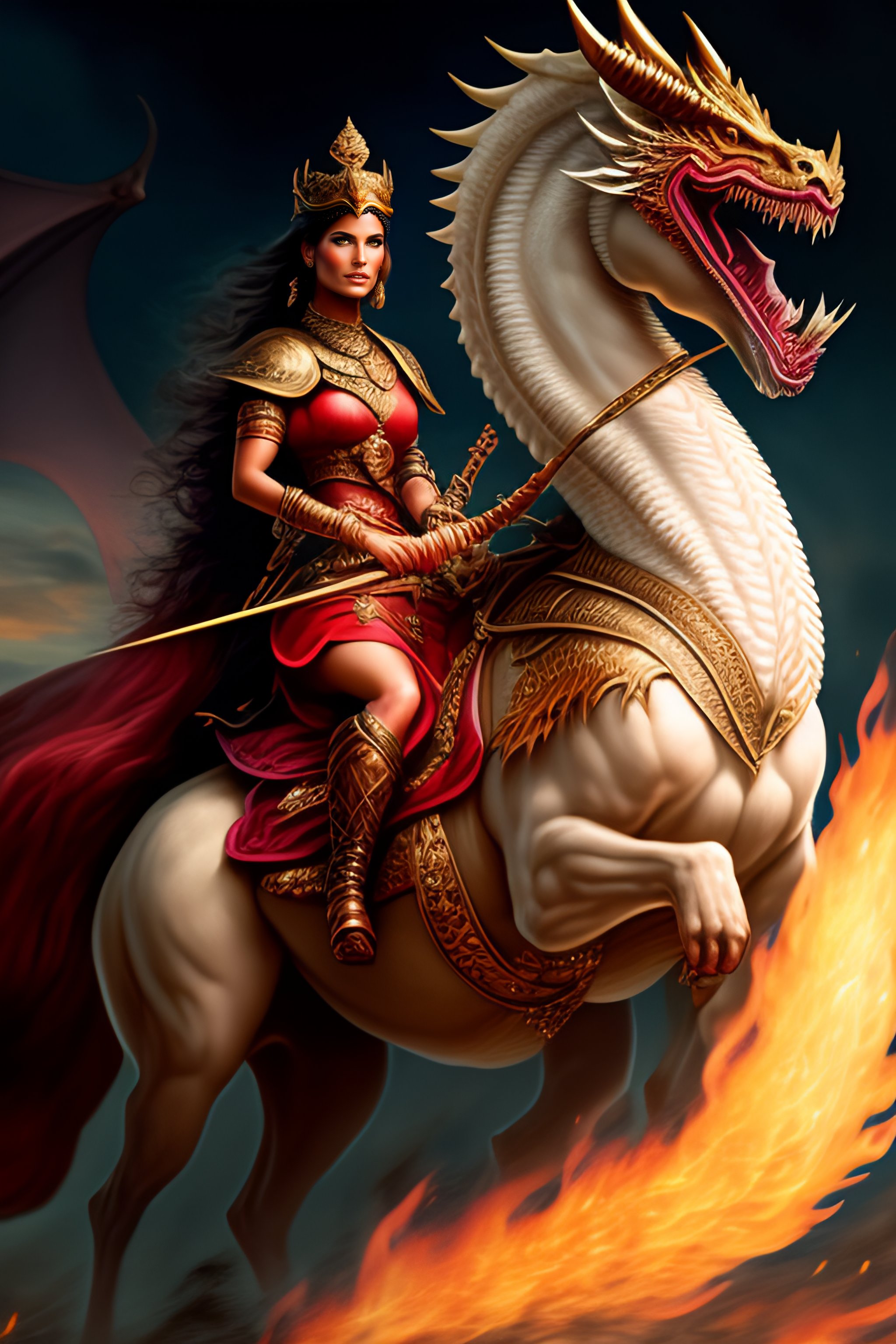 Lexica - Portrait of a single barbarian princess riding a fire ...