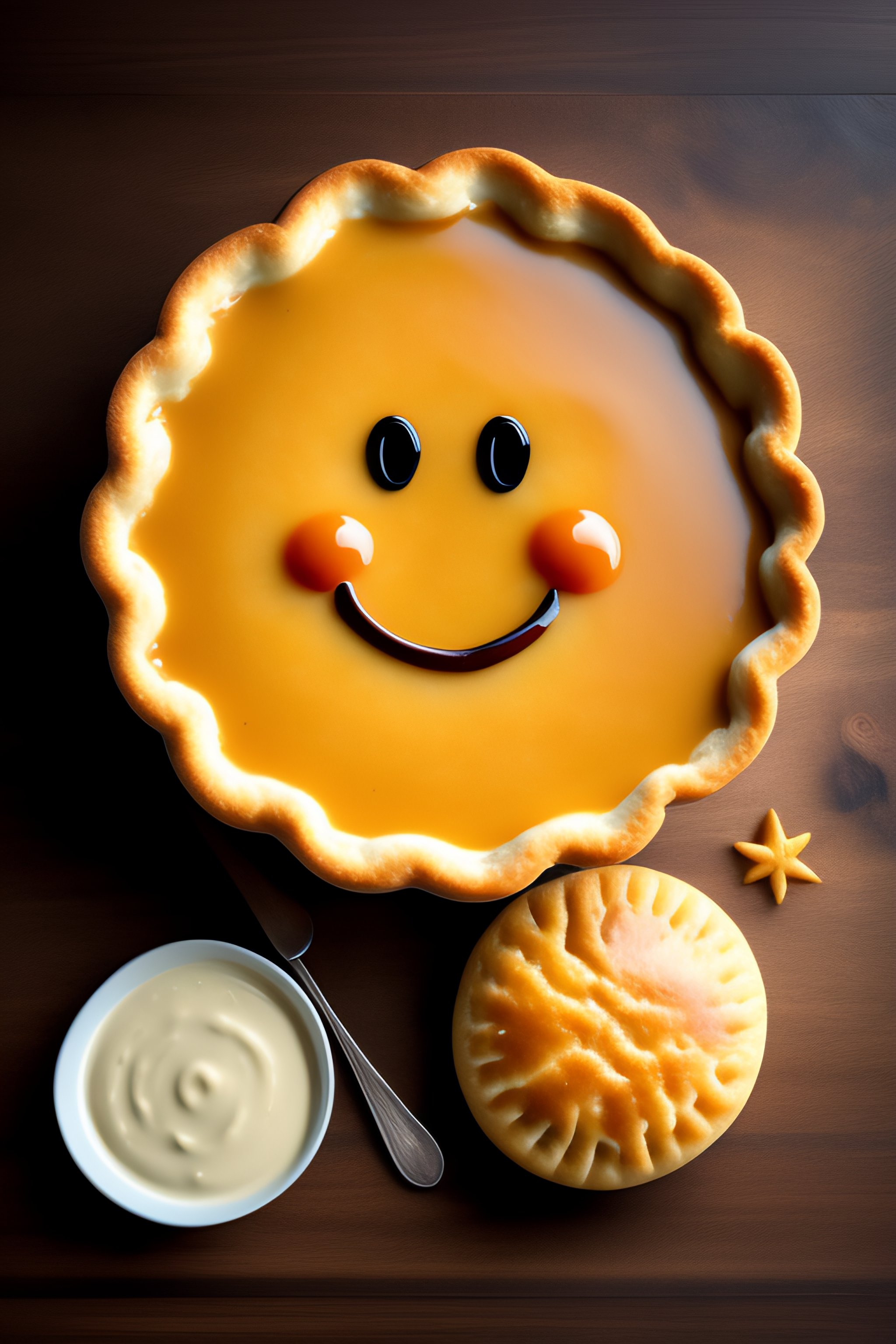 Lexica - High resolution picture of a pork pie with a smiley face