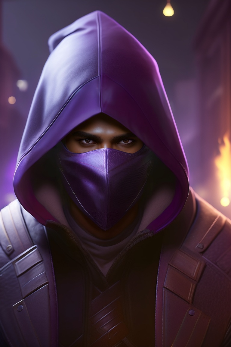 Lexica - Male character, with hood, predominantly dark purple ...