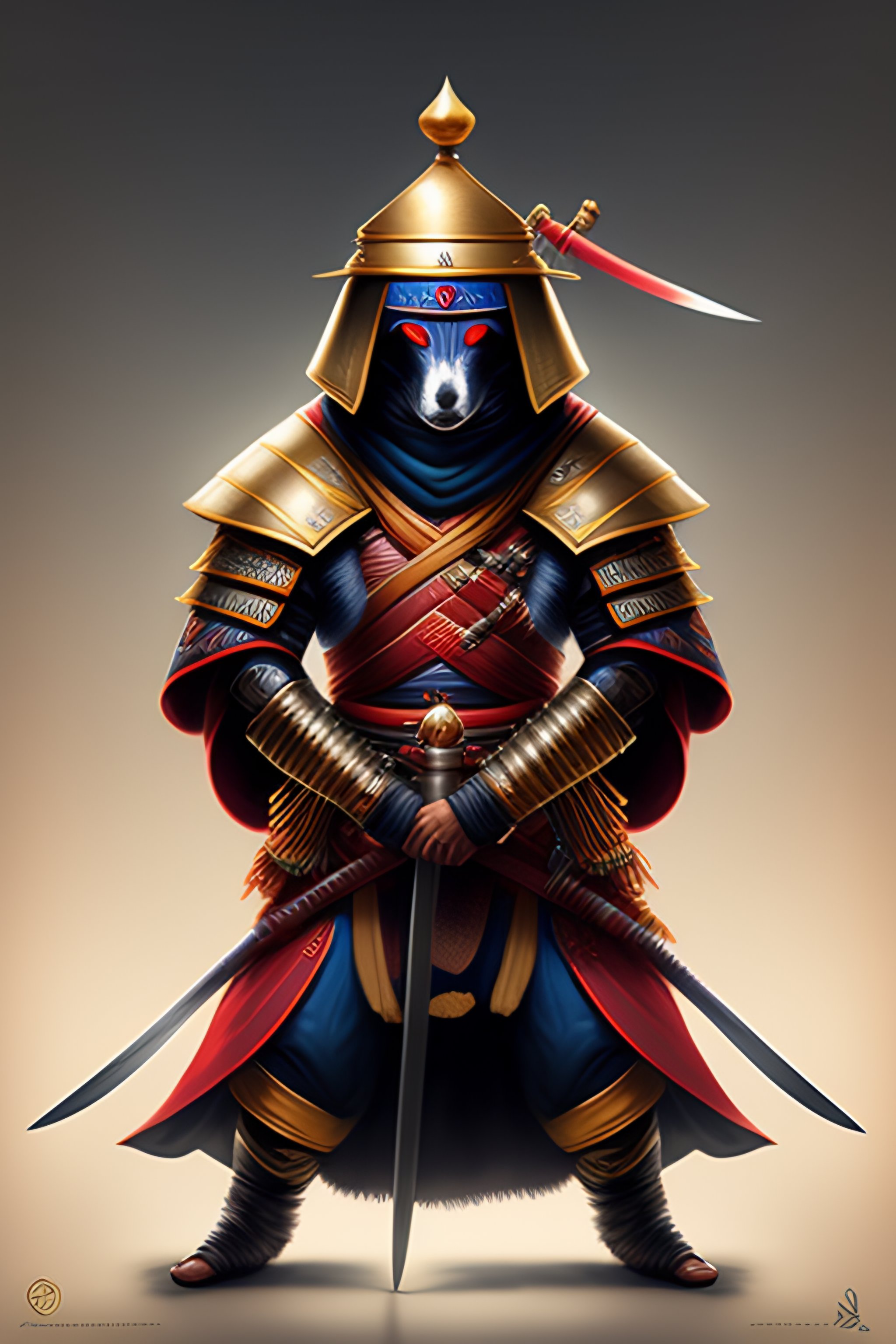 Lexica - Award-winning photo of a Mandrills samurai, holding two swords ...