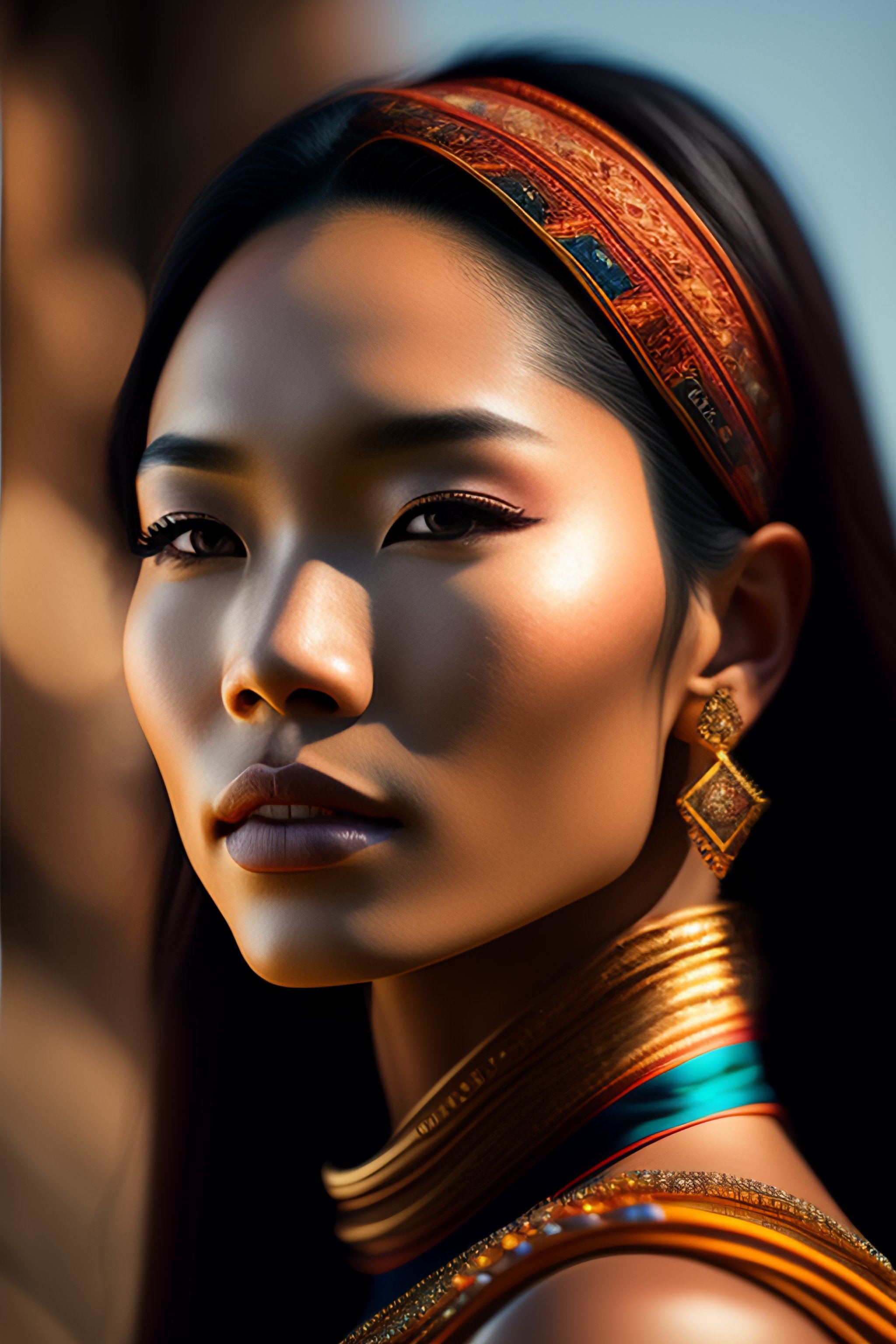 Lexica - Profile portrait of a stunningly beautiful light skinned Asian ...