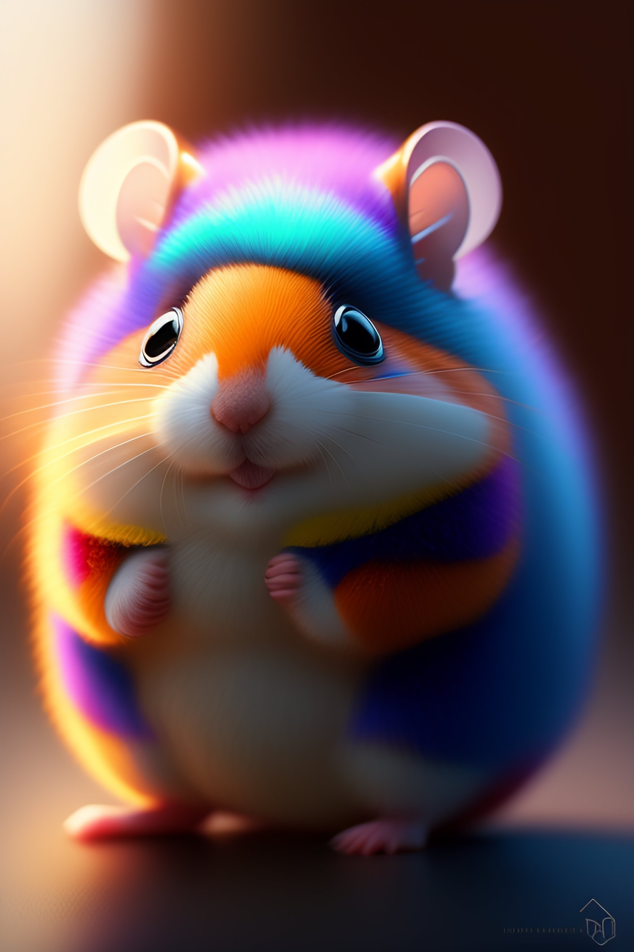 Lexica - Disney Pixar style, hamster made of fuzzy colorful fluffy, smiling, cheese background ...