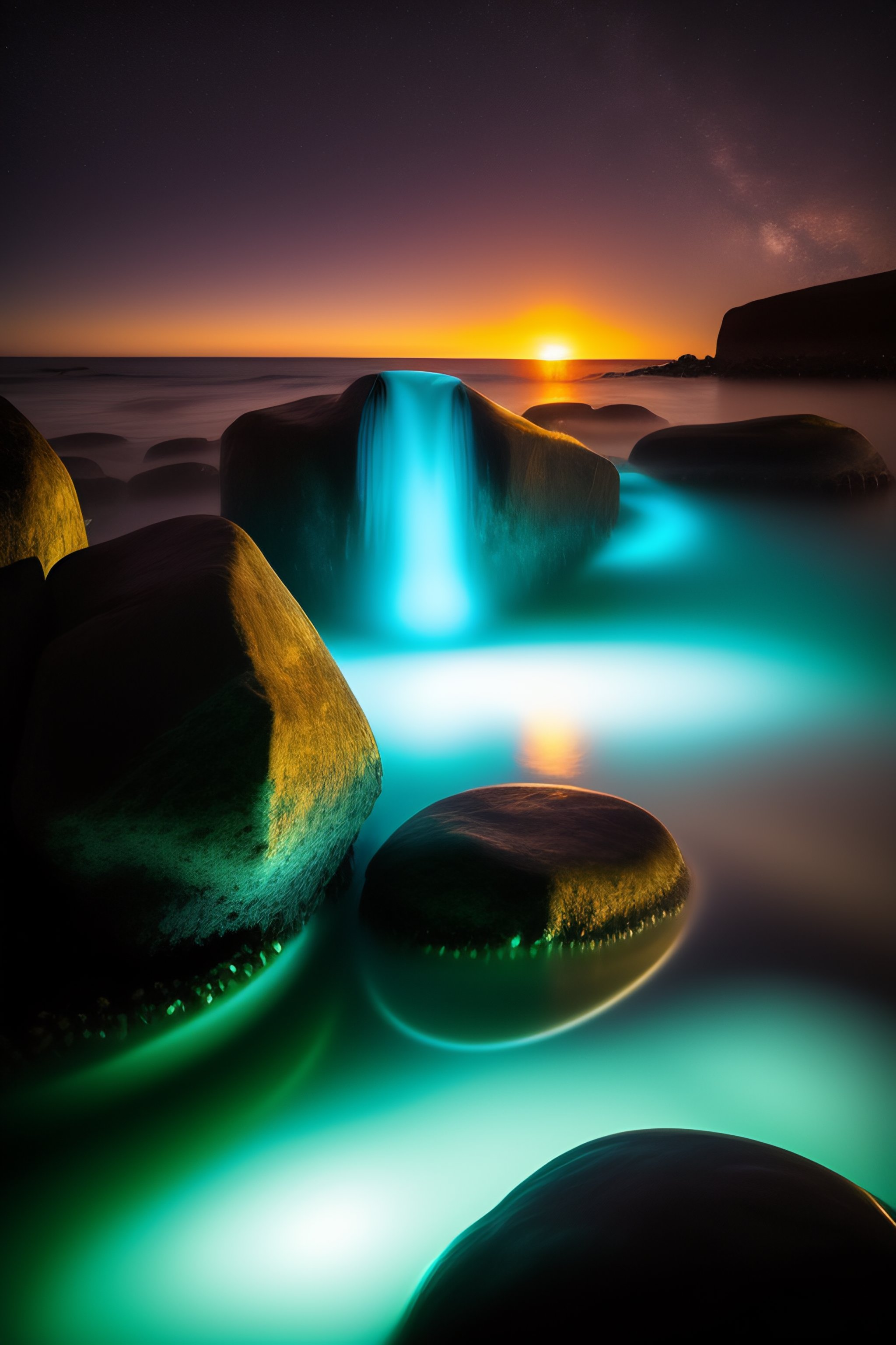Lexica - Bioluminescent ethereal water elementals nesting in a rock pool