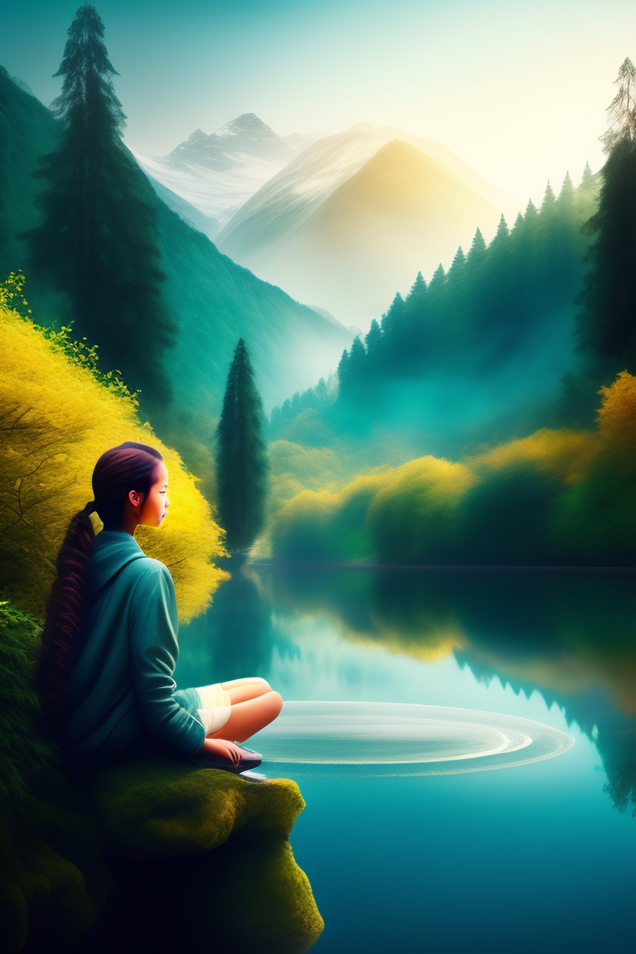 Lexica A Girl Sit Down A Tree And He See River