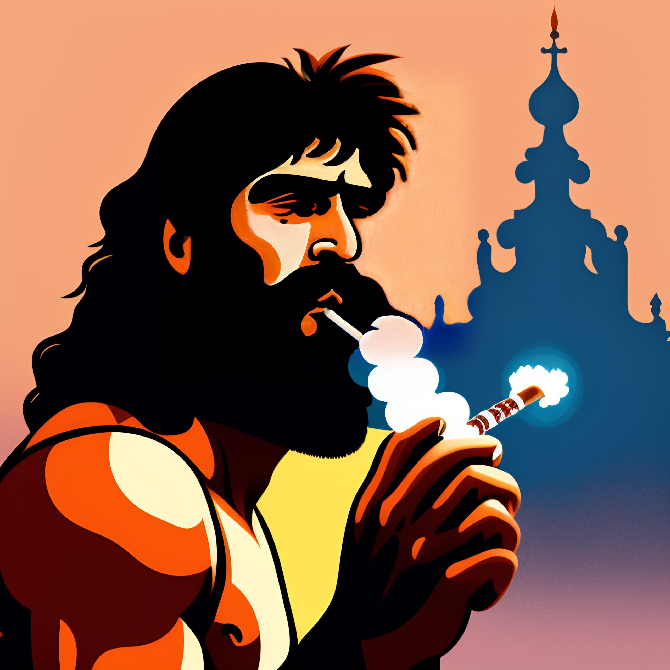 Lexica - Illustration of a caveman smoking a joint