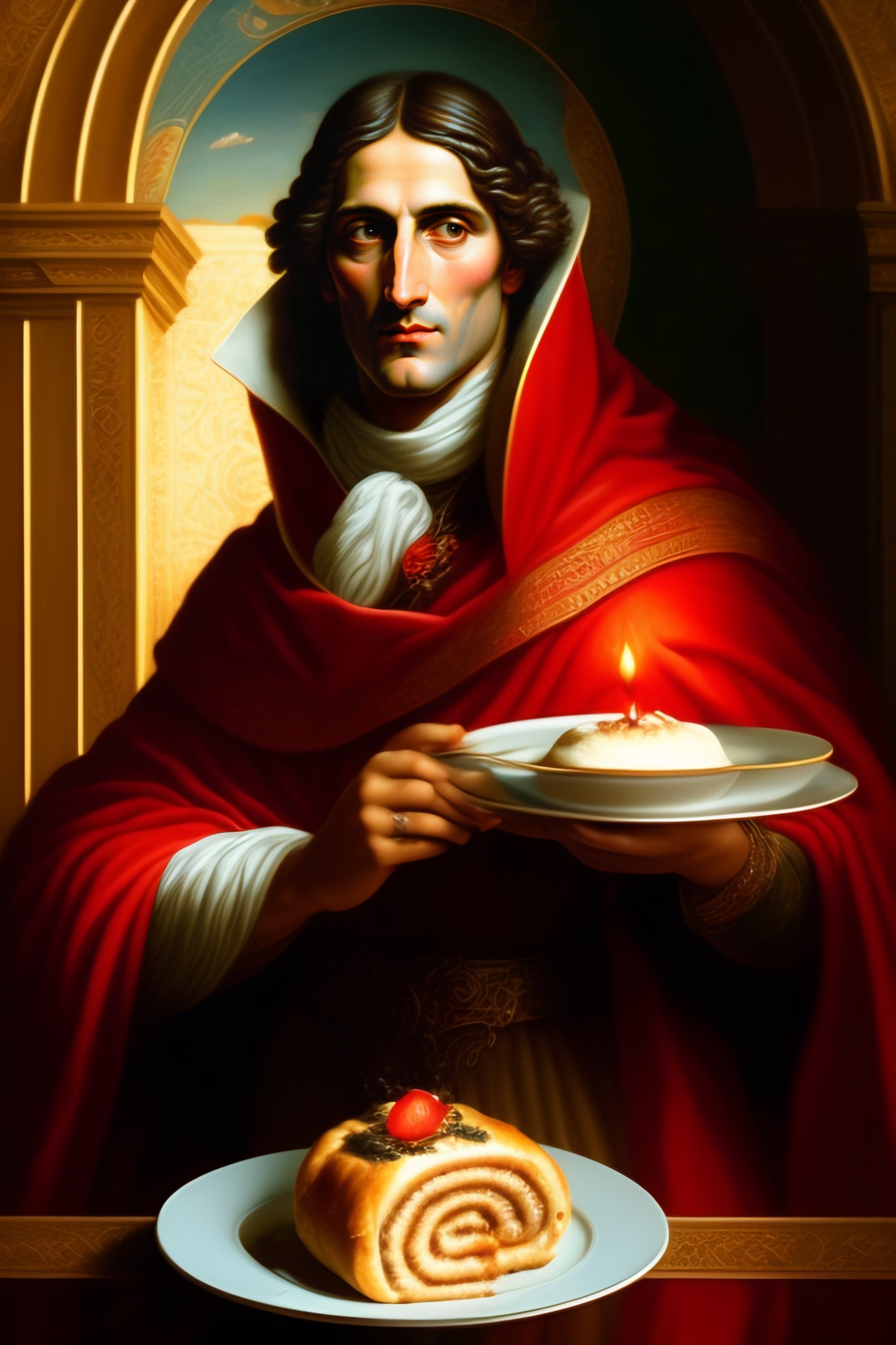 Lexica - Dante Alighieri eating a cinnamon roll