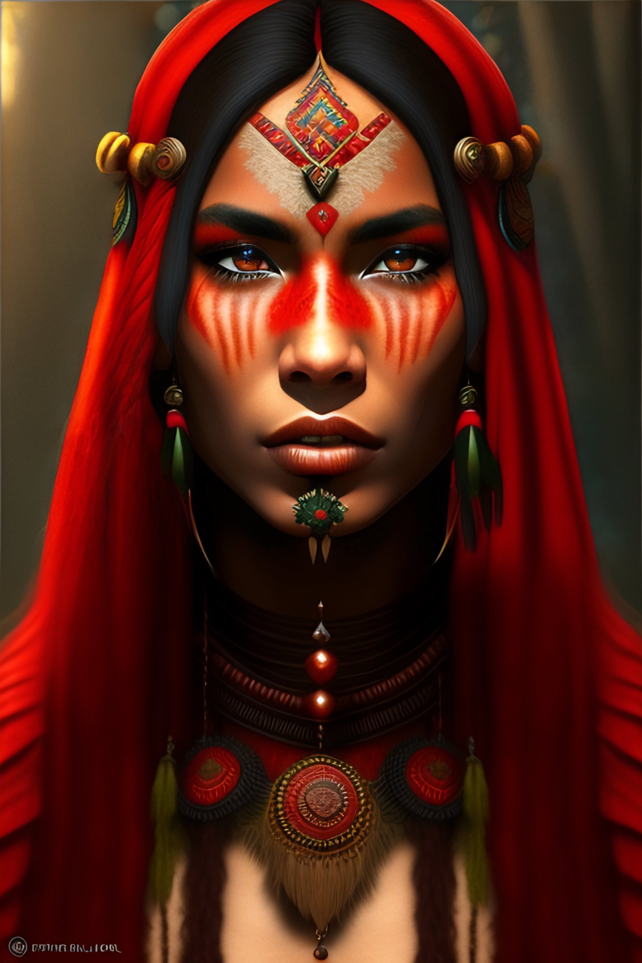 Lexica - Wild tribe girl, tanned, red and white marks and tattoo on ...