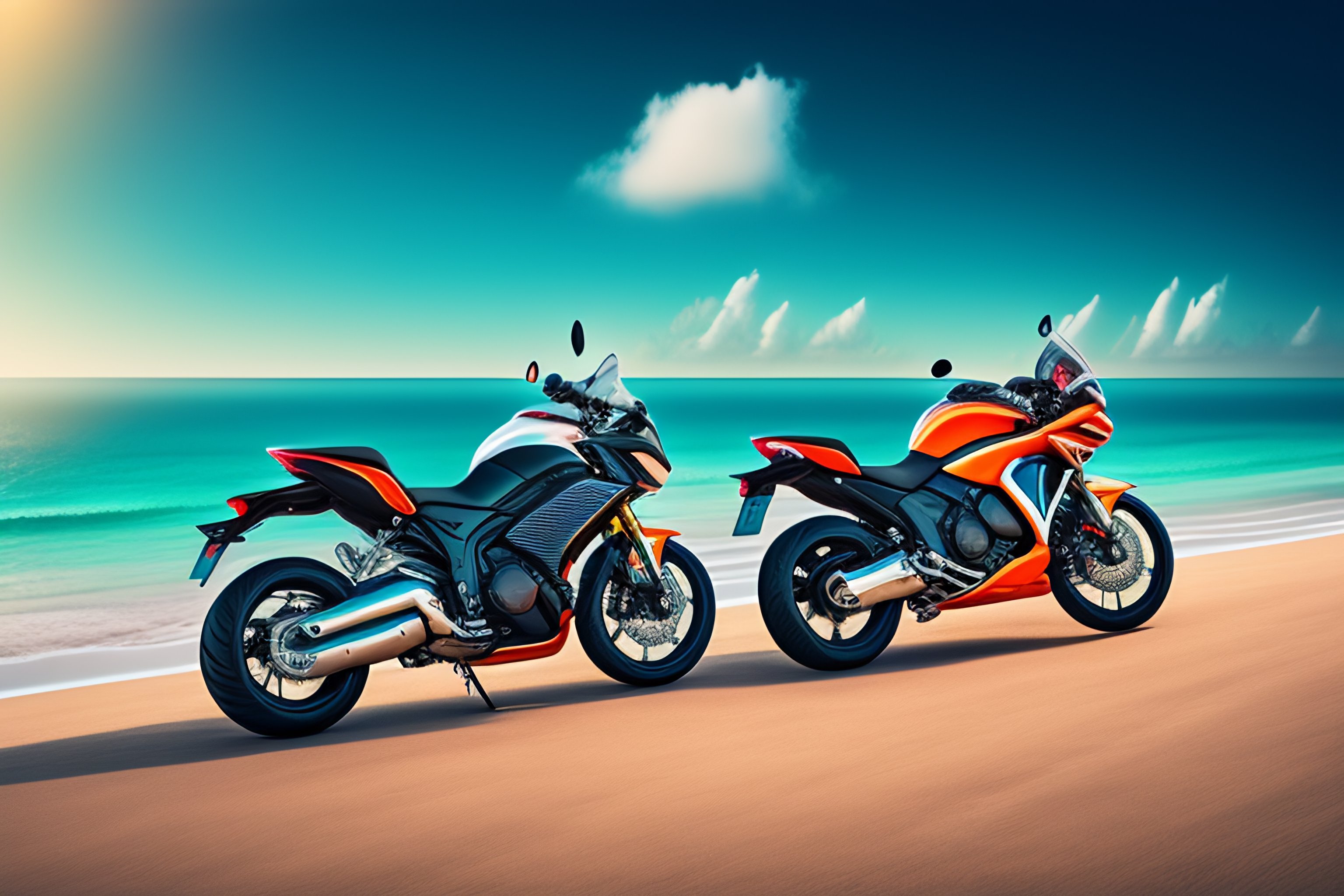 Lexica - Two motocyclists in Ocean Drive, Ultra hd! realistic, chrome ...