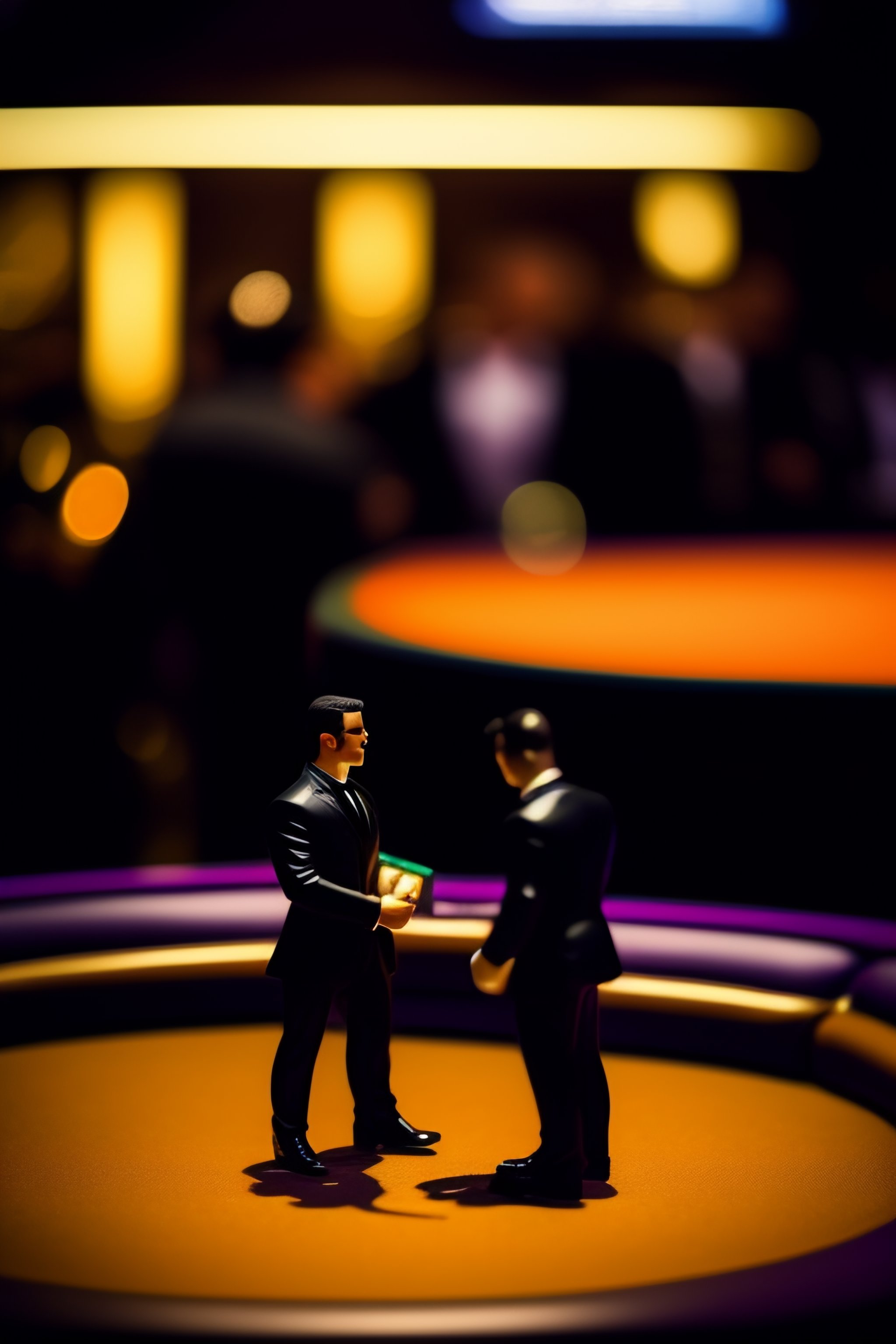 Lexica - Two miniature men dressed in all black dancing on the poker ...