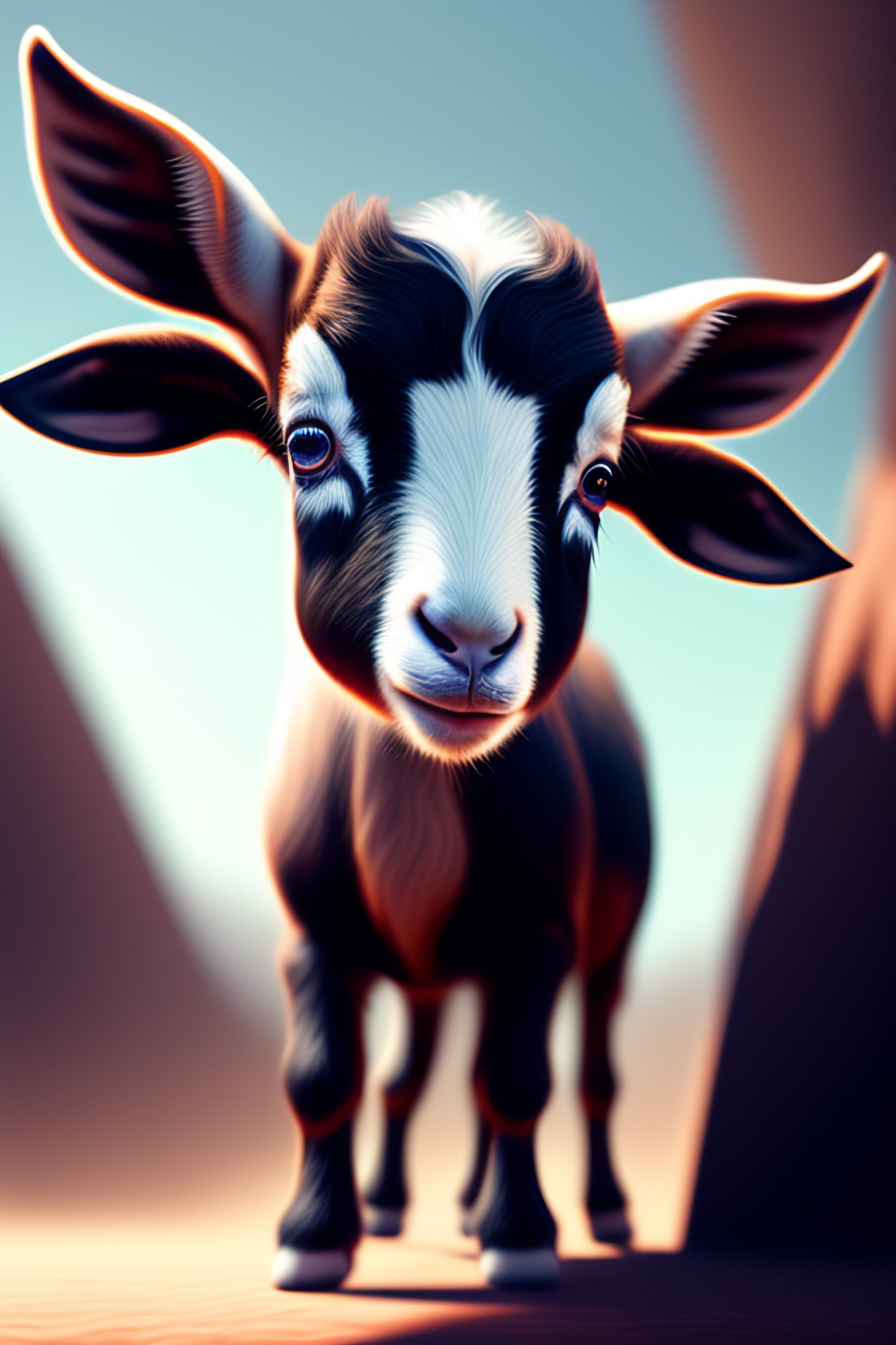Lexica - A very cute tiny goat small as an ant face to face with a huge ...
