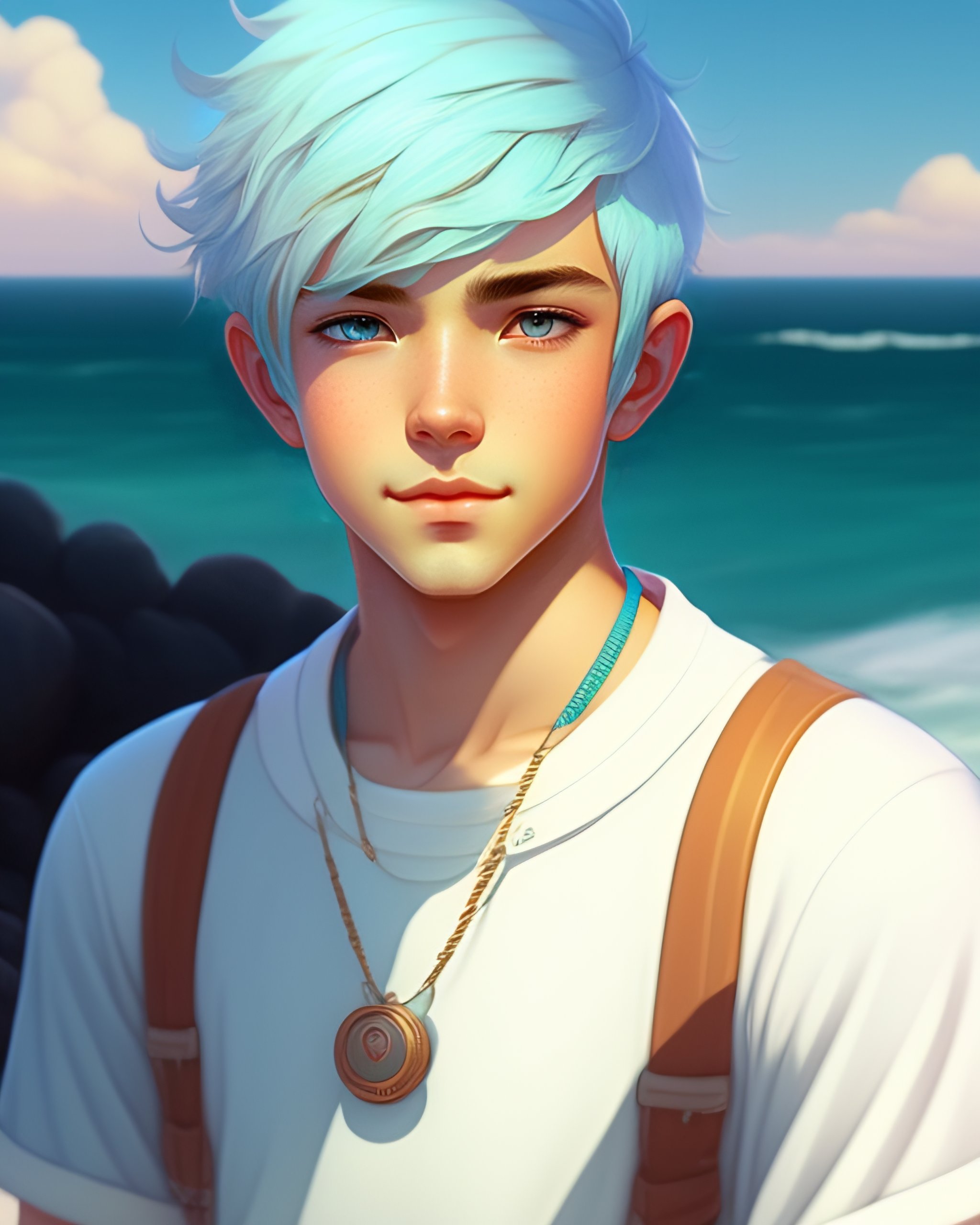 Lexica - Young cute boy without beard, 18 years, light blue hair, light ...