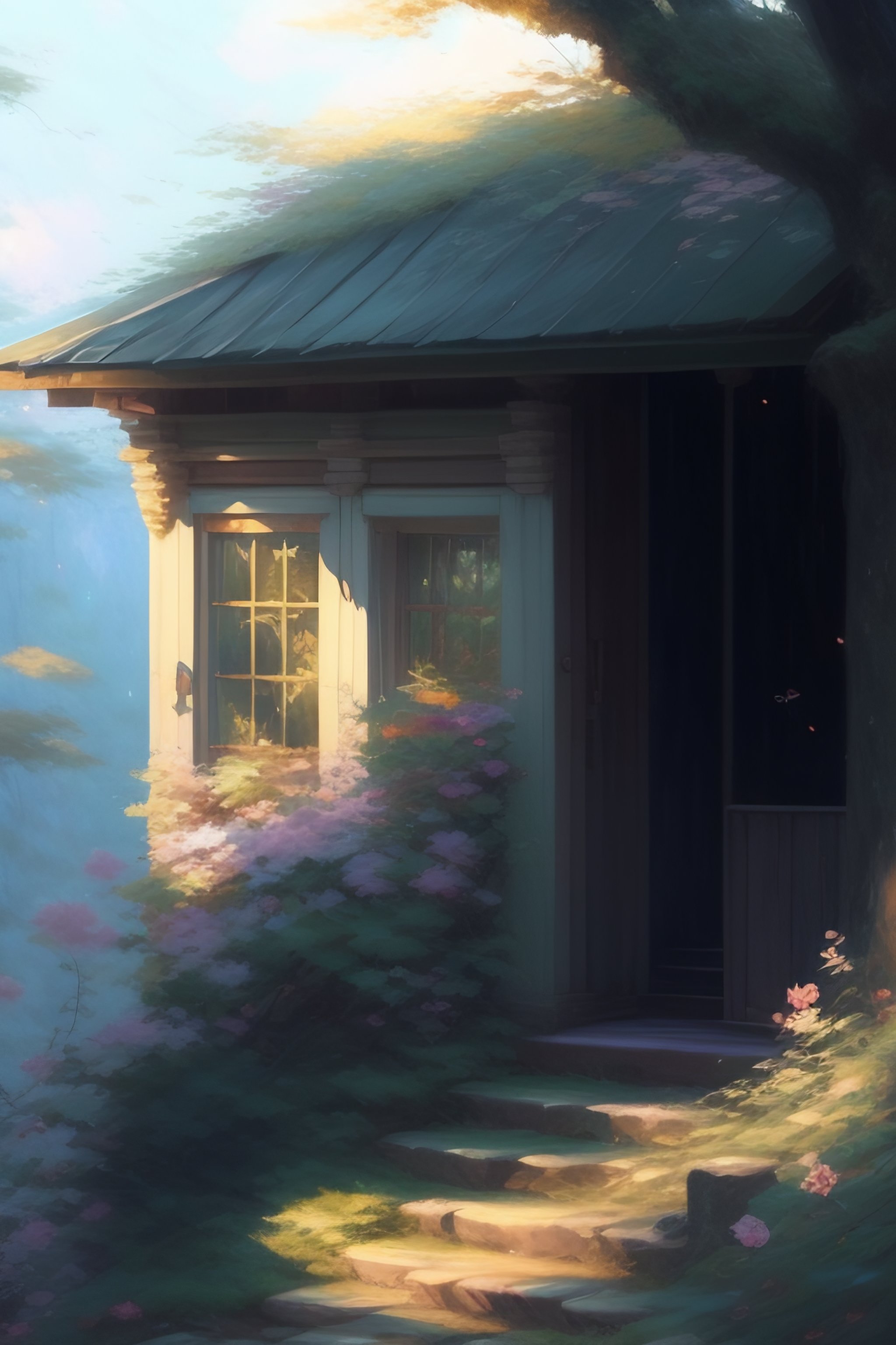 Lexica - Old veranda in the thickets, anime, strong impressionistic ...