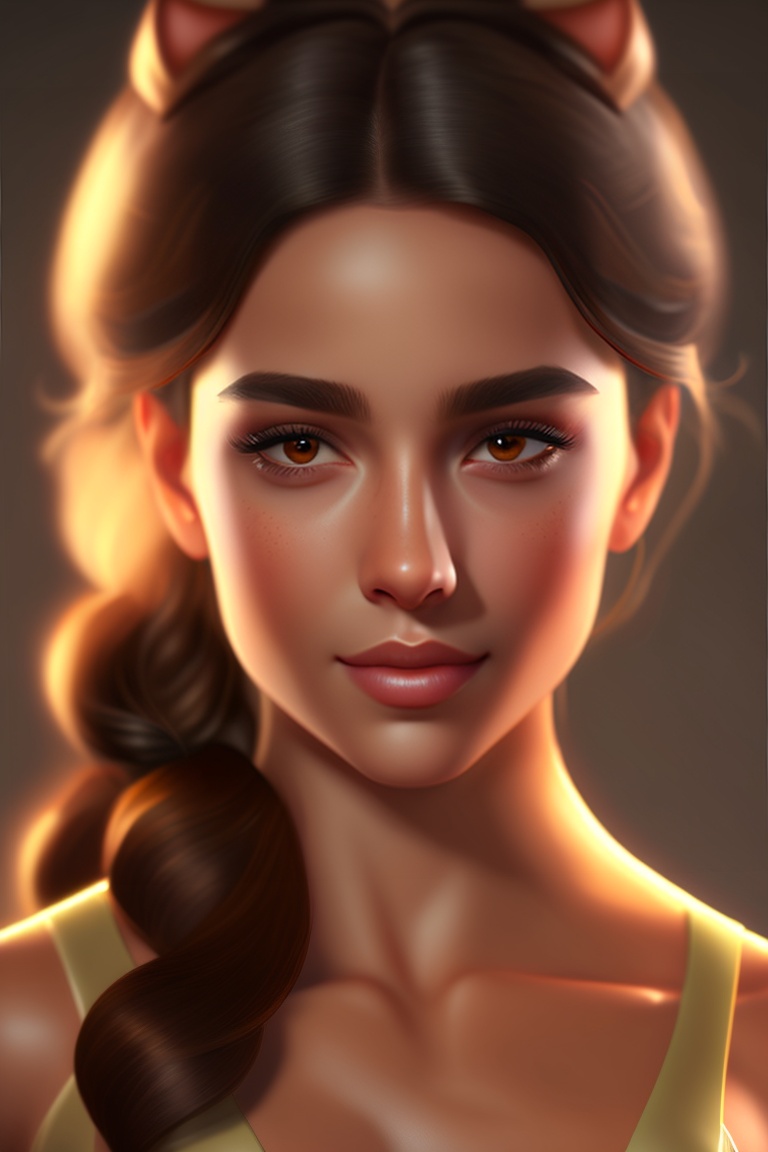 Lexica - Brunette girl, brown hazel eyes ponytail, skin details, high ...