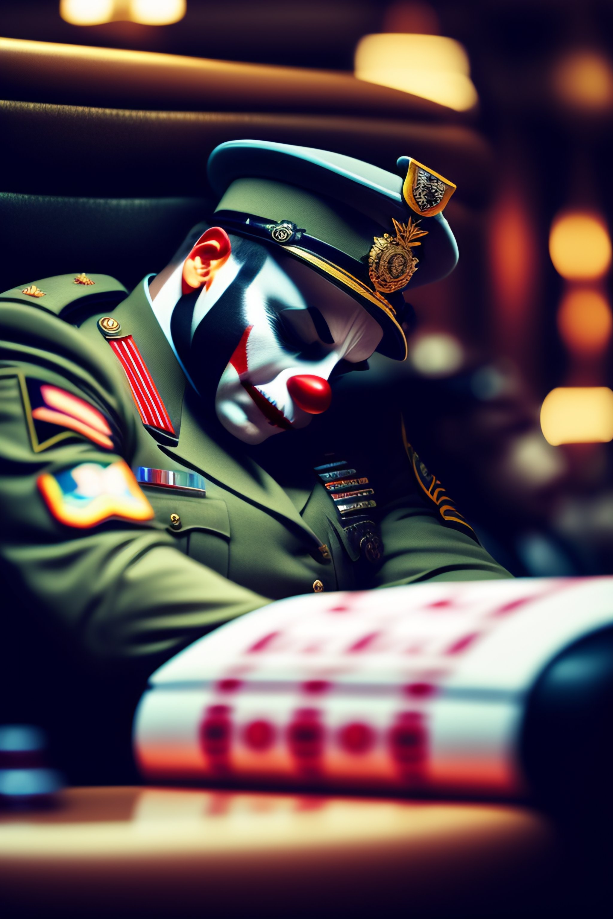 Lexica - Evil officer clown sleeping in a high tech casino raid