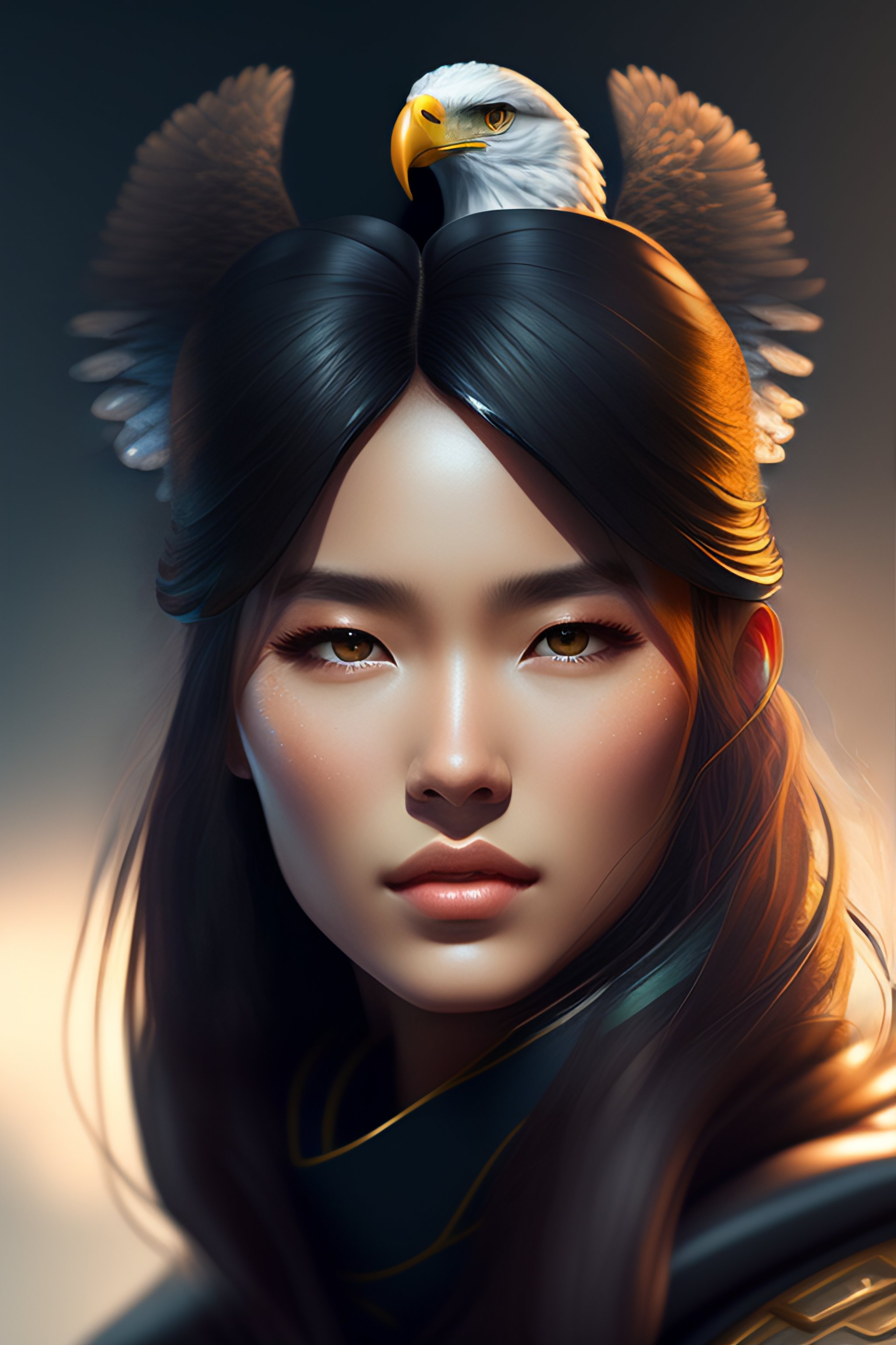 Lexica - Girl with eagle face, black background, artstation, 3D